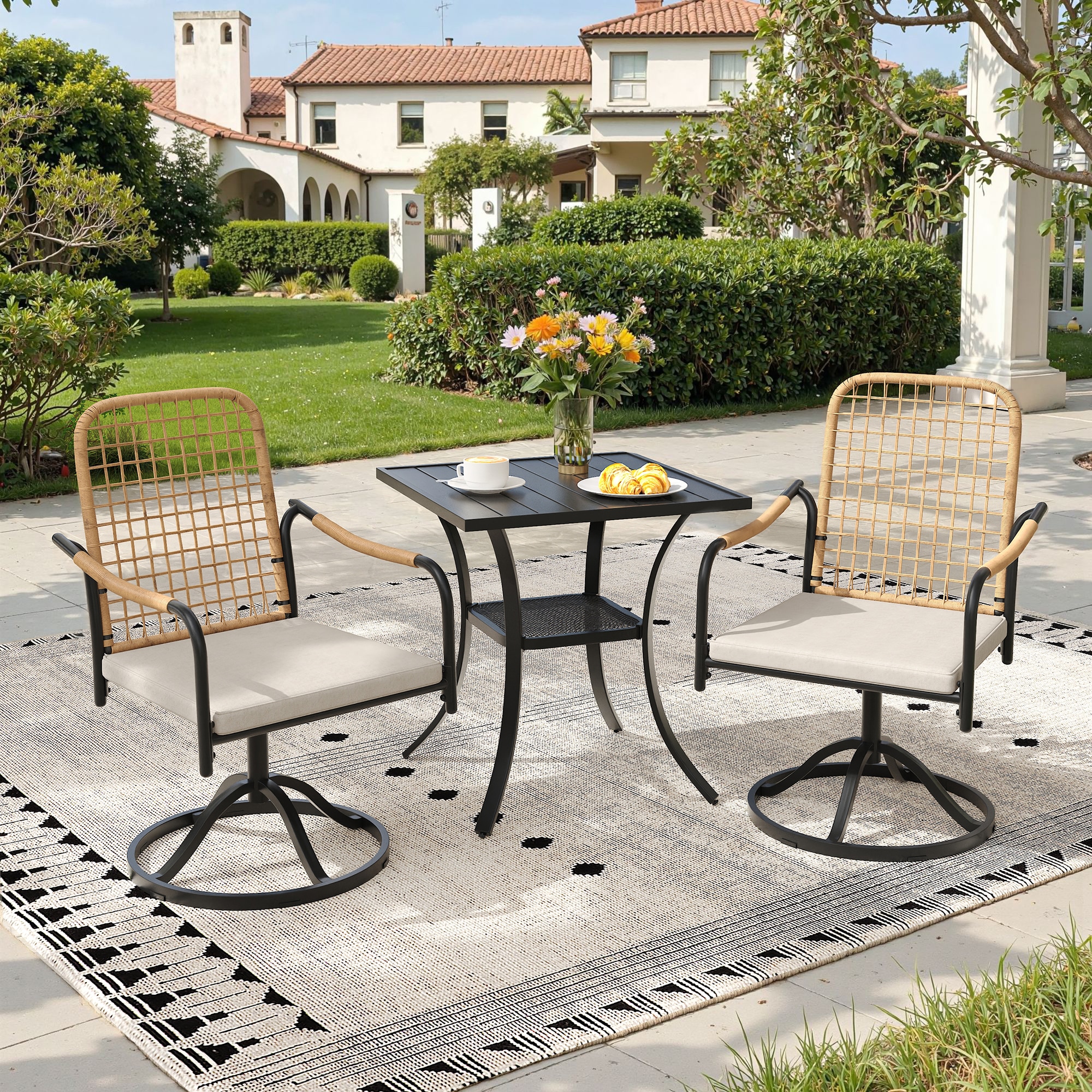 VICLLAX Small Patio Table and Chairs 3 -Piece Black Patio Dining Set ...