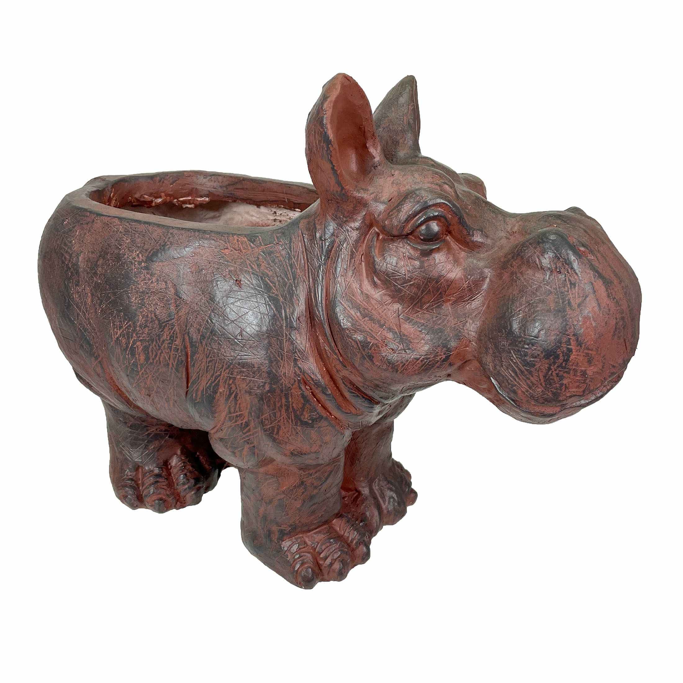 Zeckos Brown Hippo MGO Planter 17 Inch Weatherproof Magnesium Indoor ...