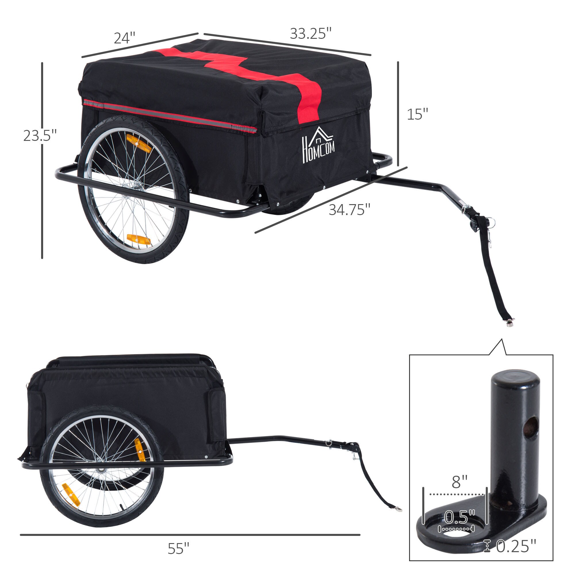 Aosom Bicycle Cargo Trailer Two-Wheel Bike Luggage Wagon Trailer with ...