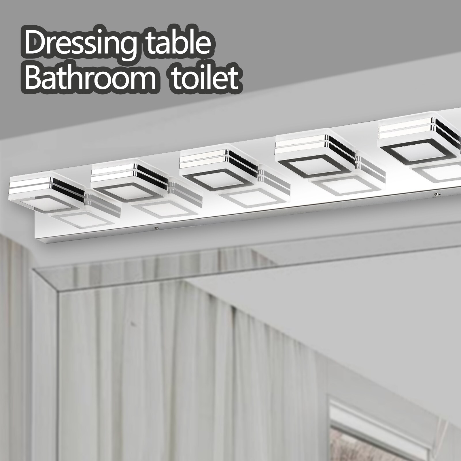 Tatayosi 39inches Modern Chrome 6-Light LED Vanity Light Square Acrylic ...