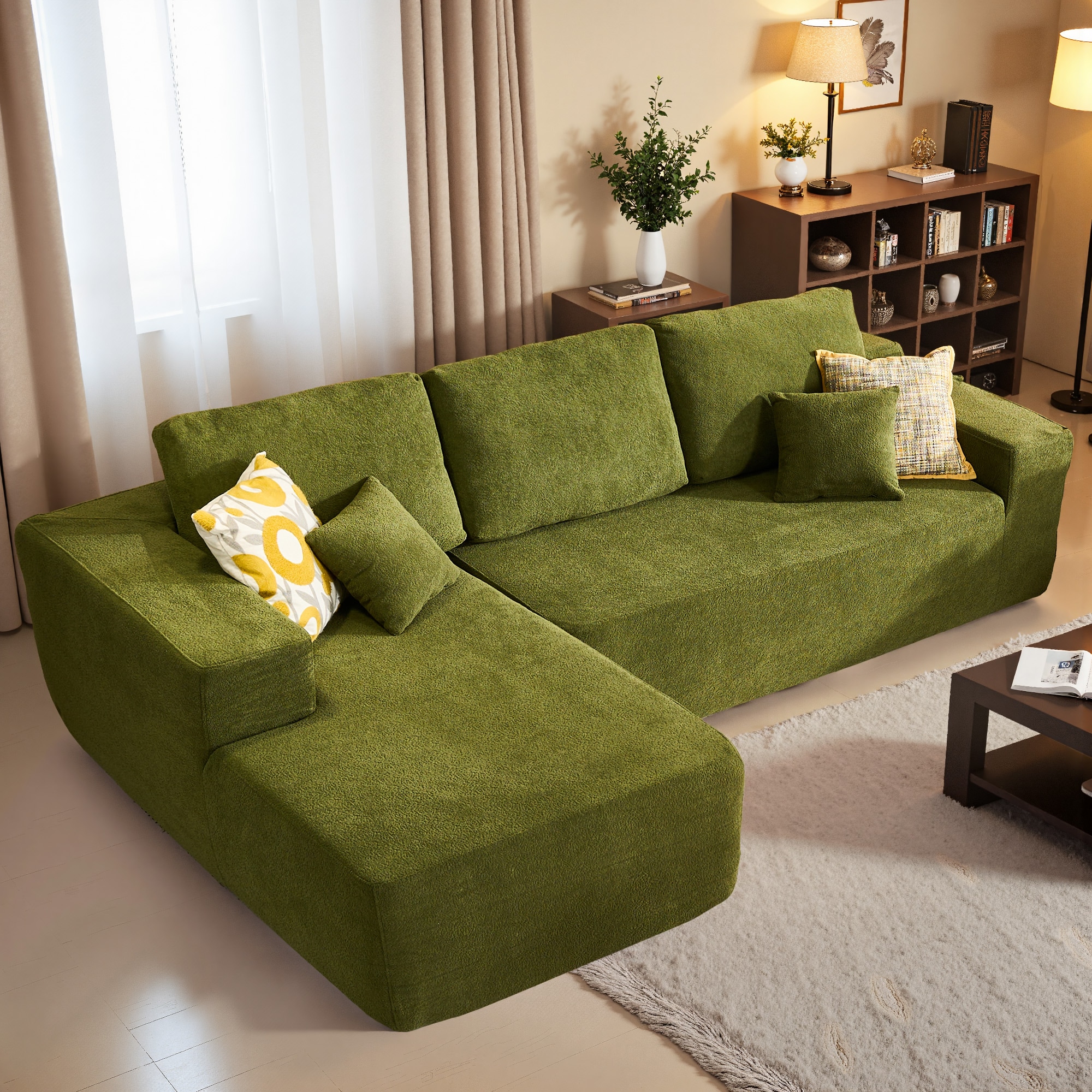 ALTRIGUS 104.33-in W Casual Green Cloud Velvet-Left Chaise 3-seater ...