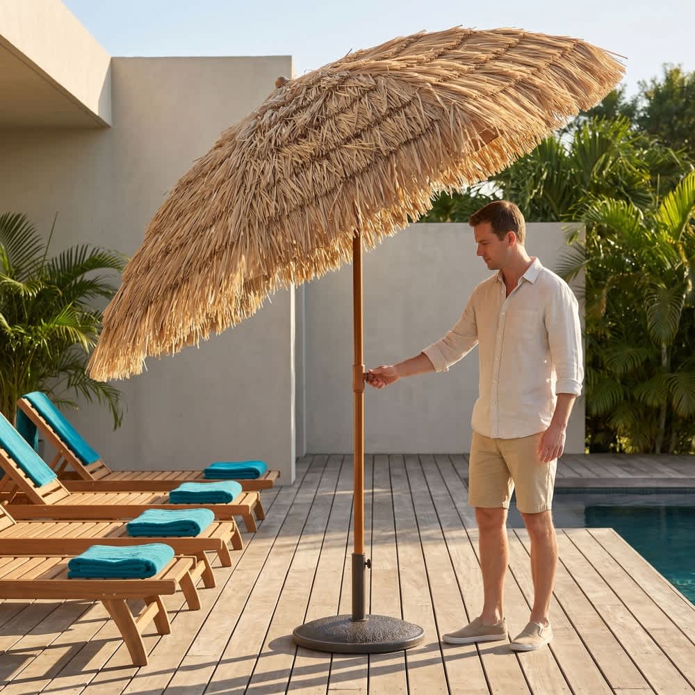 Ama Pear 8ft Thatch Tiki Umbrella for Patio and Beach in the Beach ...