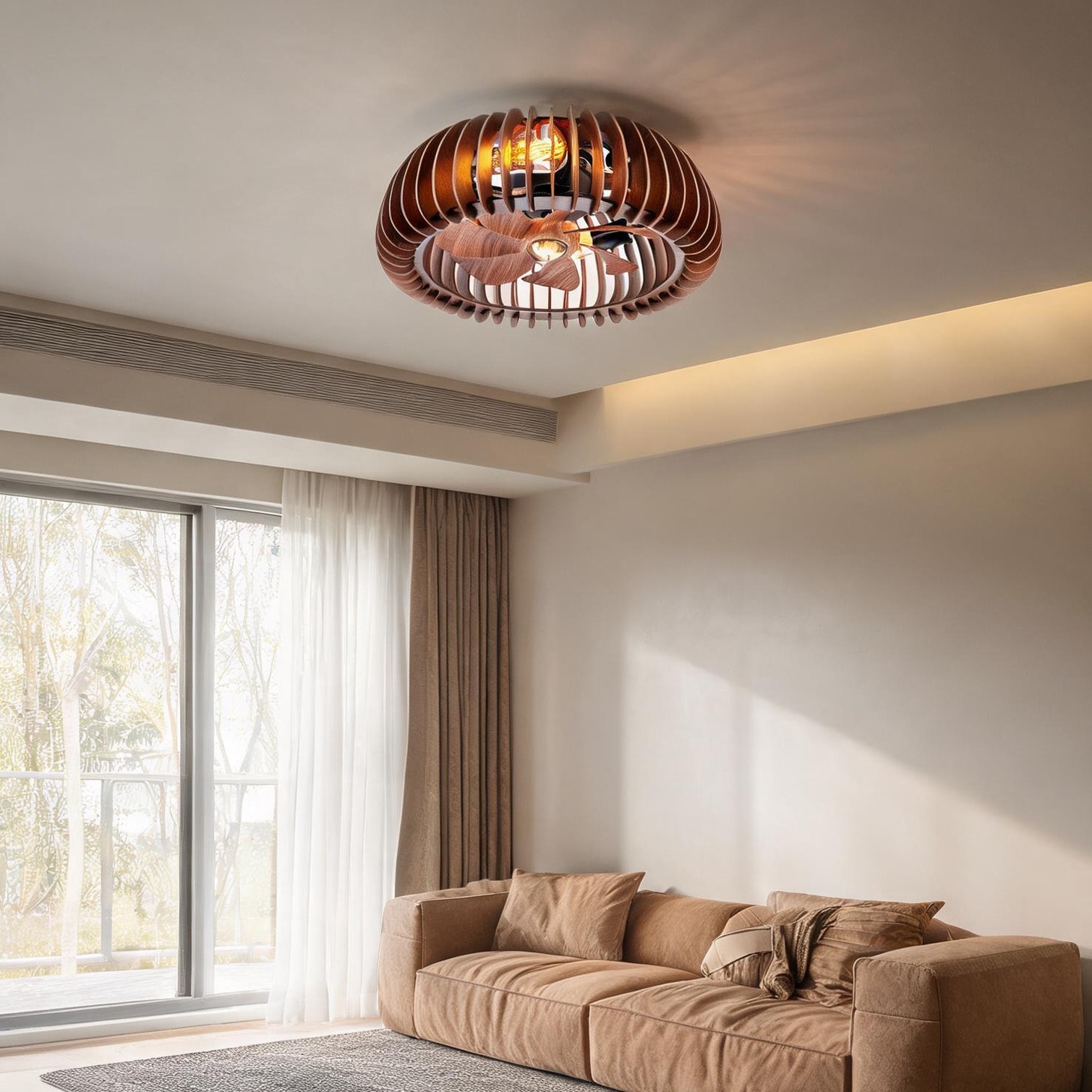 Naturefalls Semicircle Modern Flush Mount Ceiling Fan with Remote and ...