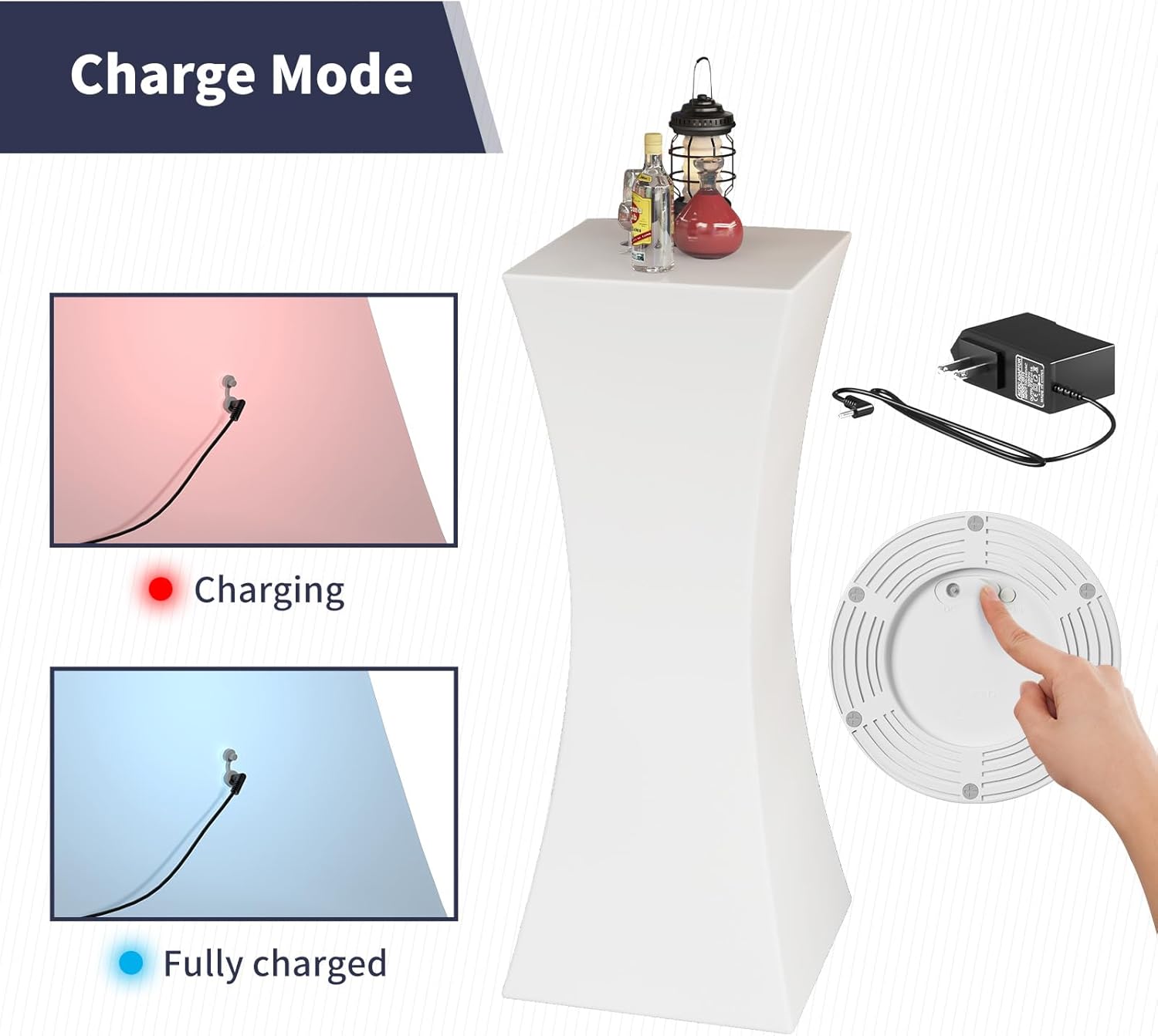 Mjkone Square Column LED Bar Table White Waterproof Rechargeable with ...