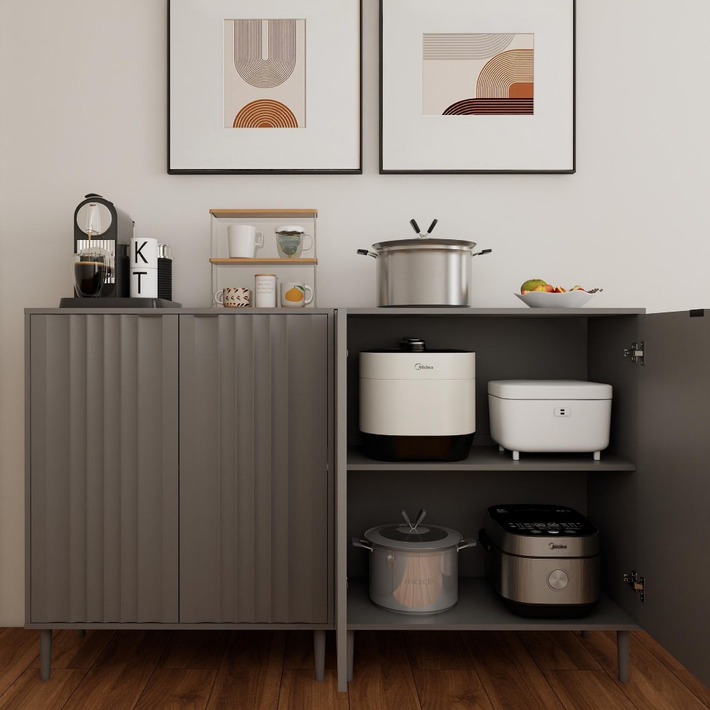 GlasFlength Modern Grey Kitchen Storage Cabinet with Shelves and Doors ...