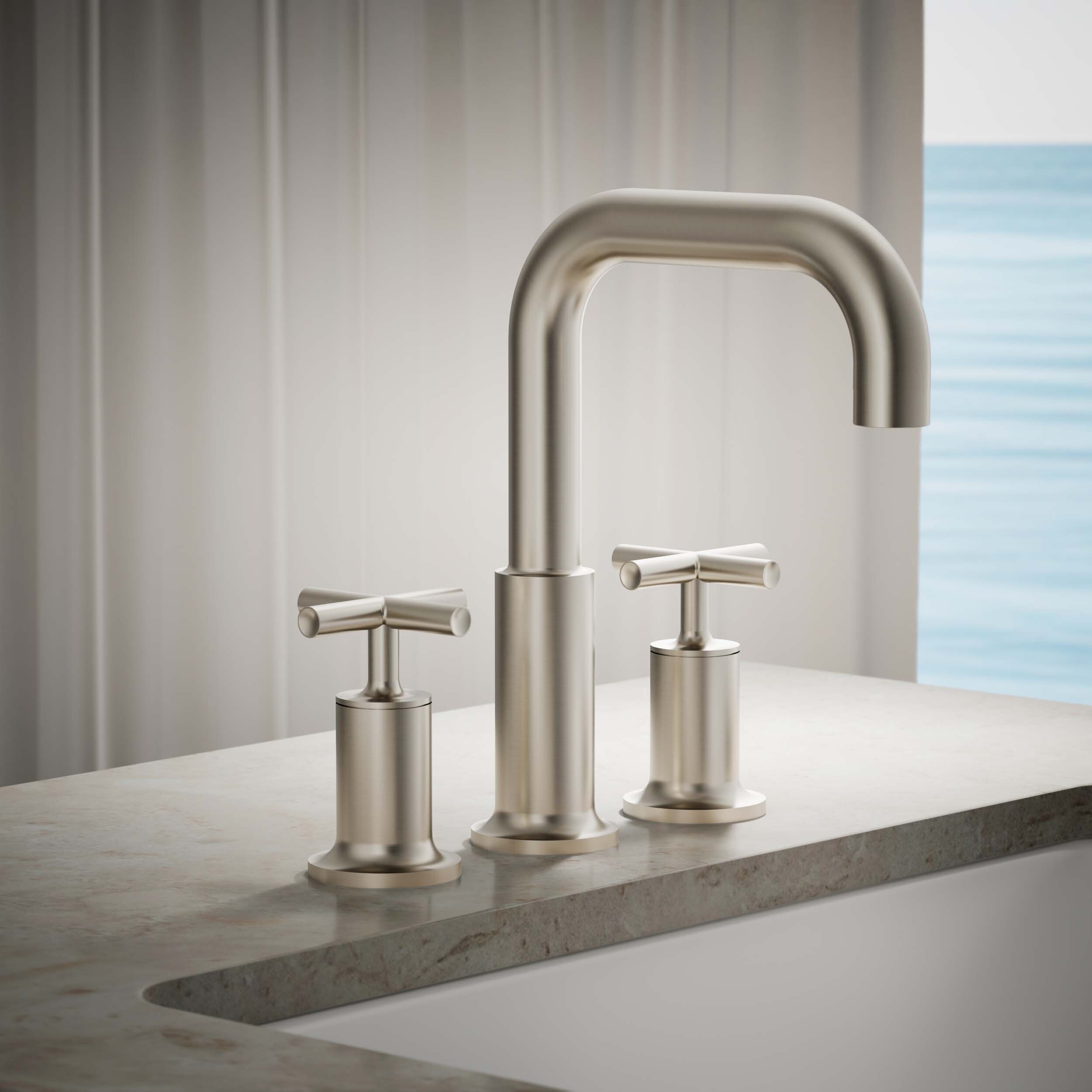 KOHLER Purist Vibrant Brushed Nickel 2-handle Deck-mount Roman High-arc ...