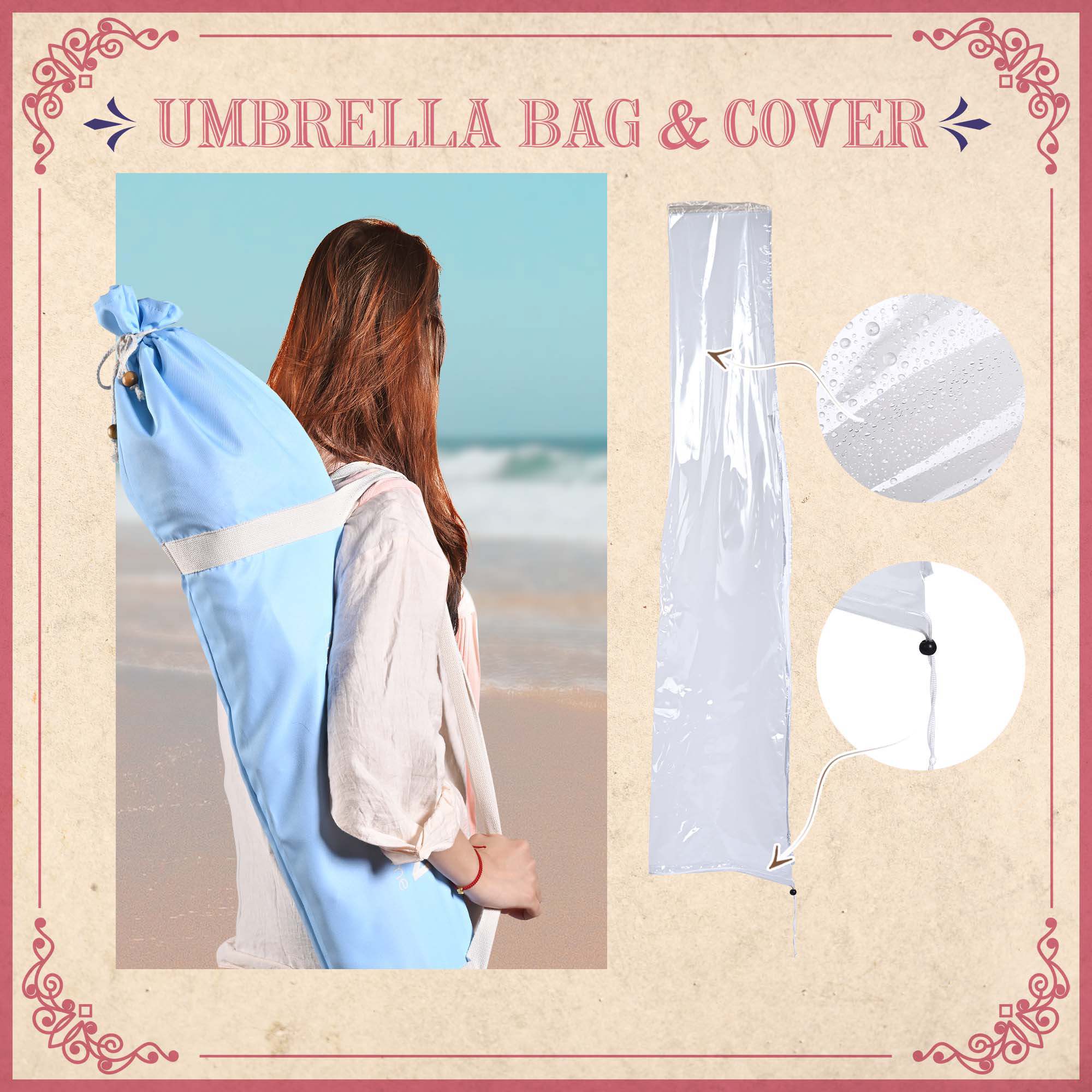 LAGarden 6-FT Fringe Wood Patio Umbrella with Tassels and Carry Bag for ...