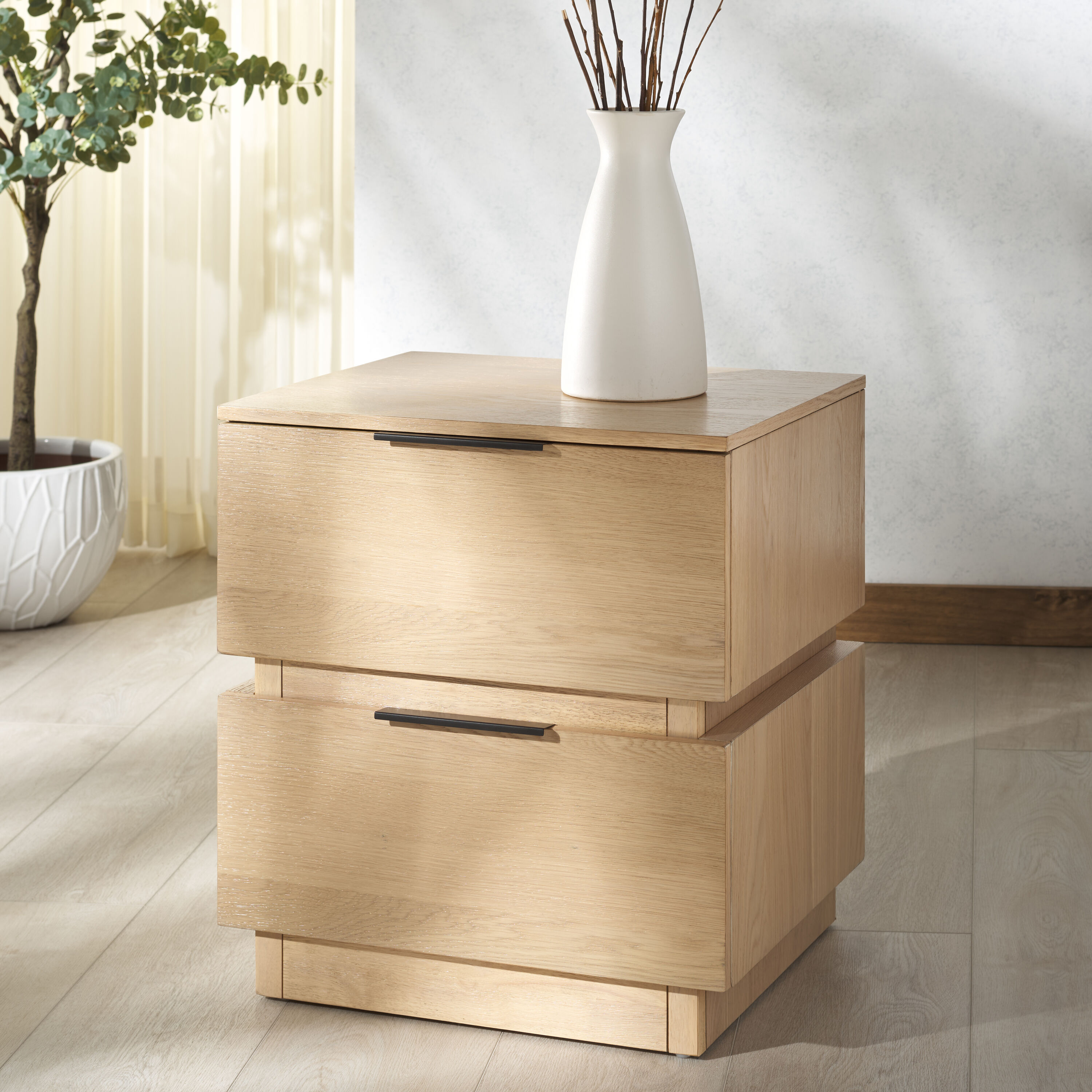 Safavieh Titus Mid-Century Style 2 Drawer Stacked Nightstand/Oak in the ...