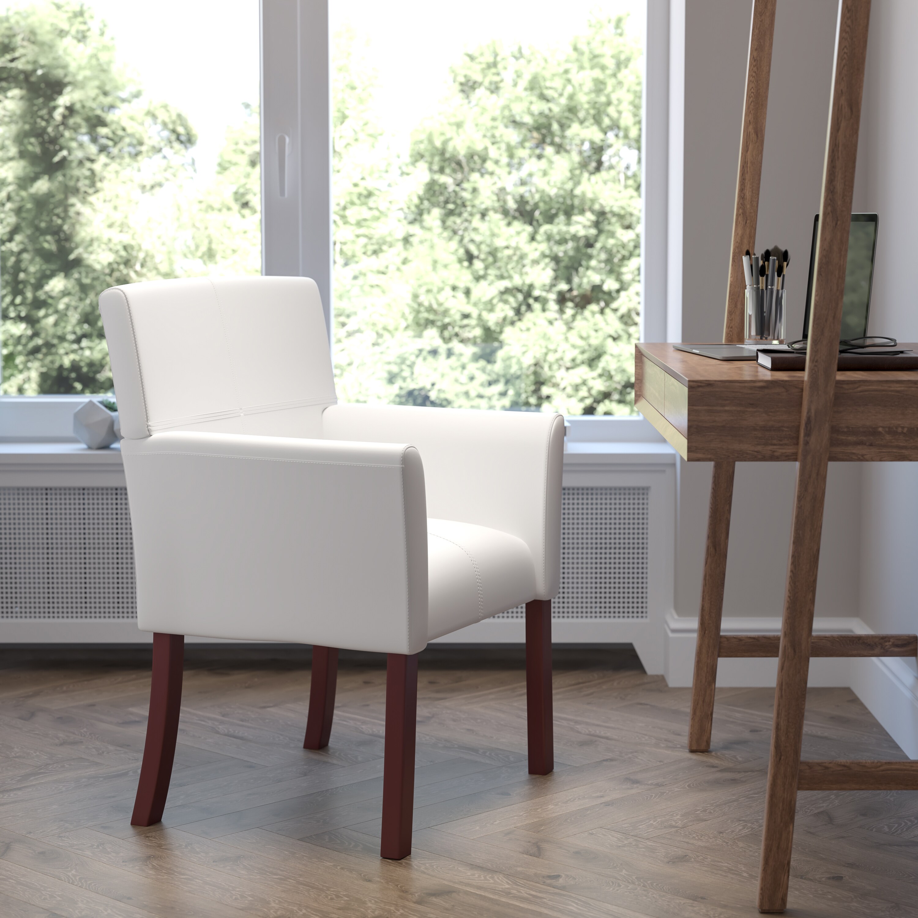 Emma + Oliver White LeatherSoft Executive Side Reception Chair with ...