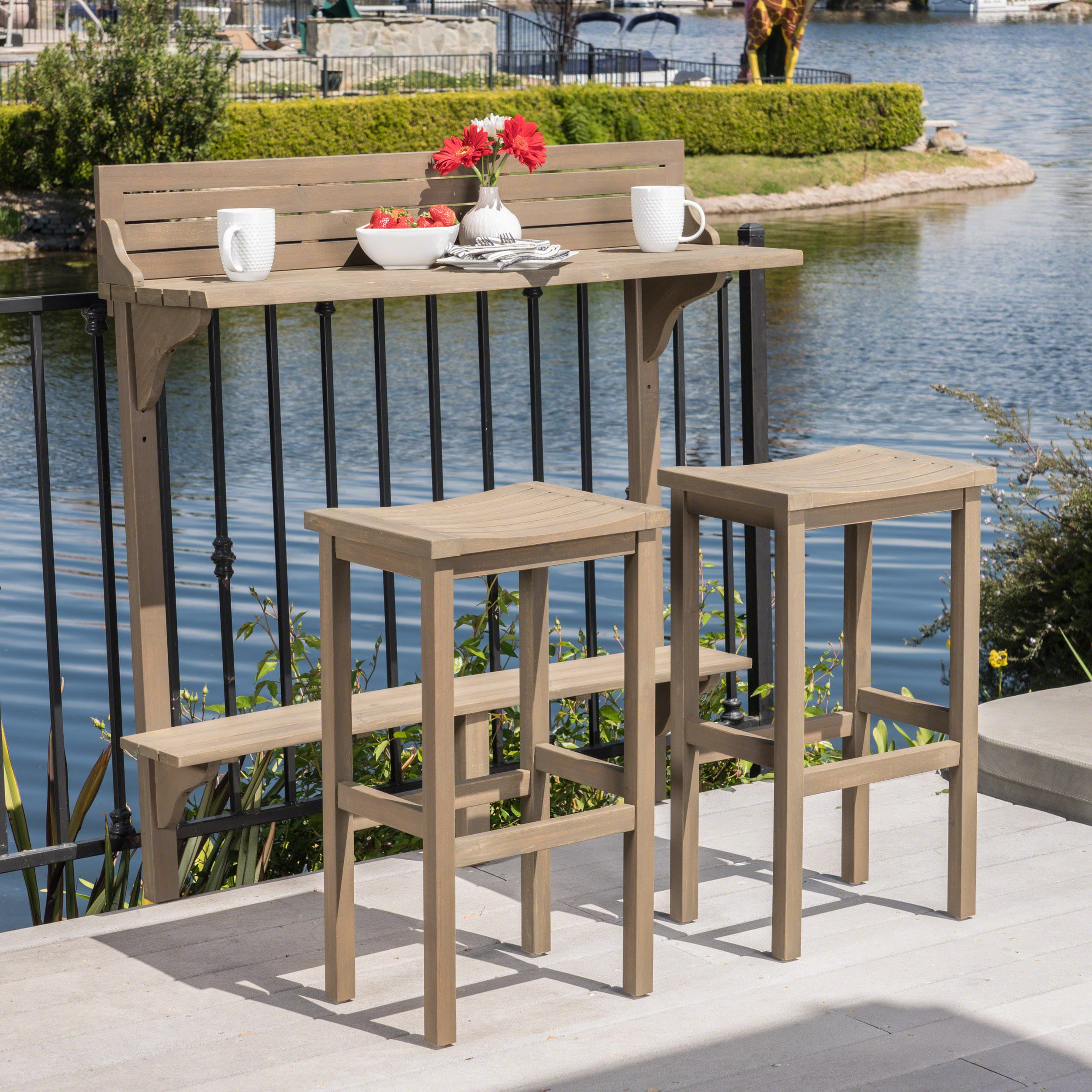 Mondawe 3-Piece Balcony Bar Set with Bottom Shelf Table and 2 Stools ...