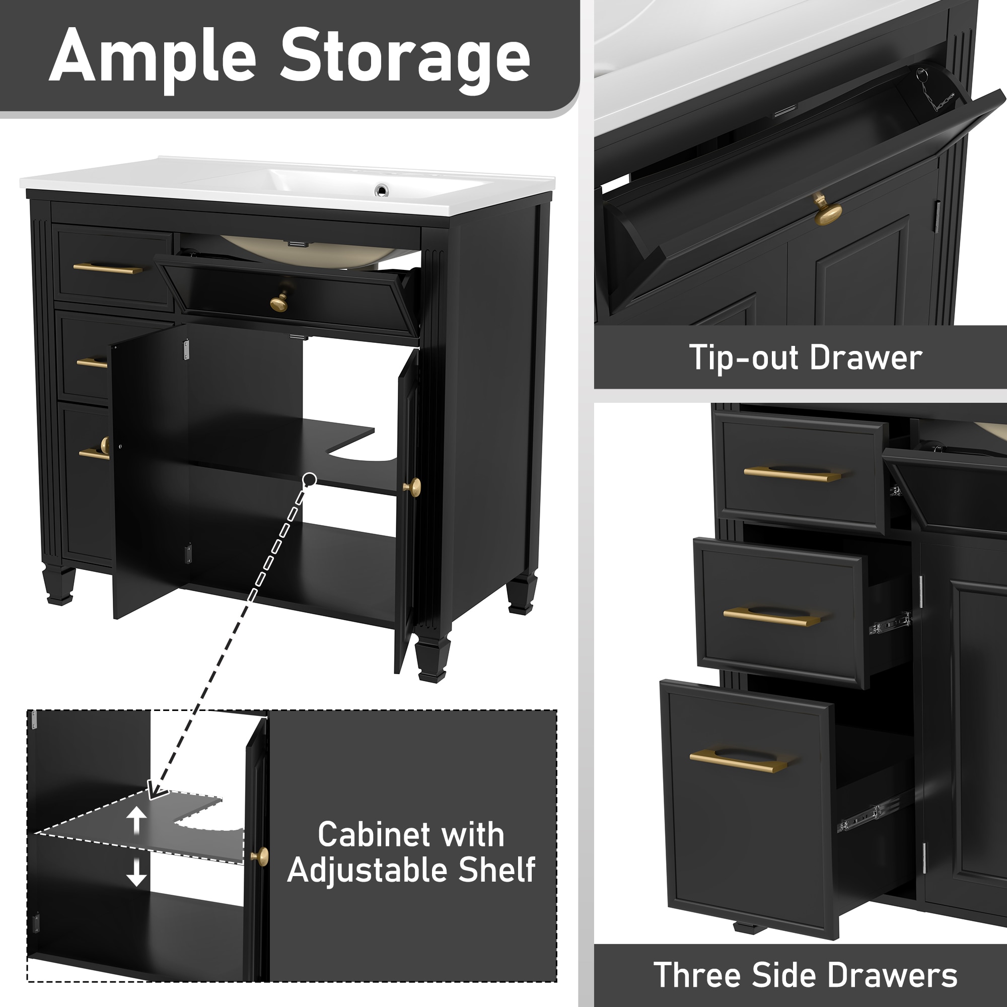 ModernLuxe Assembly Required 36inch Bathroom Vanity with Sink Ceramic ...