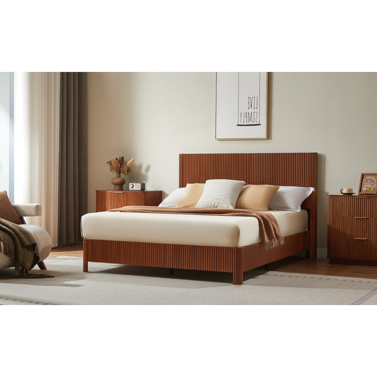 Streamdale Furniture Streamdale Queen Size Wooden corrugated curved ...