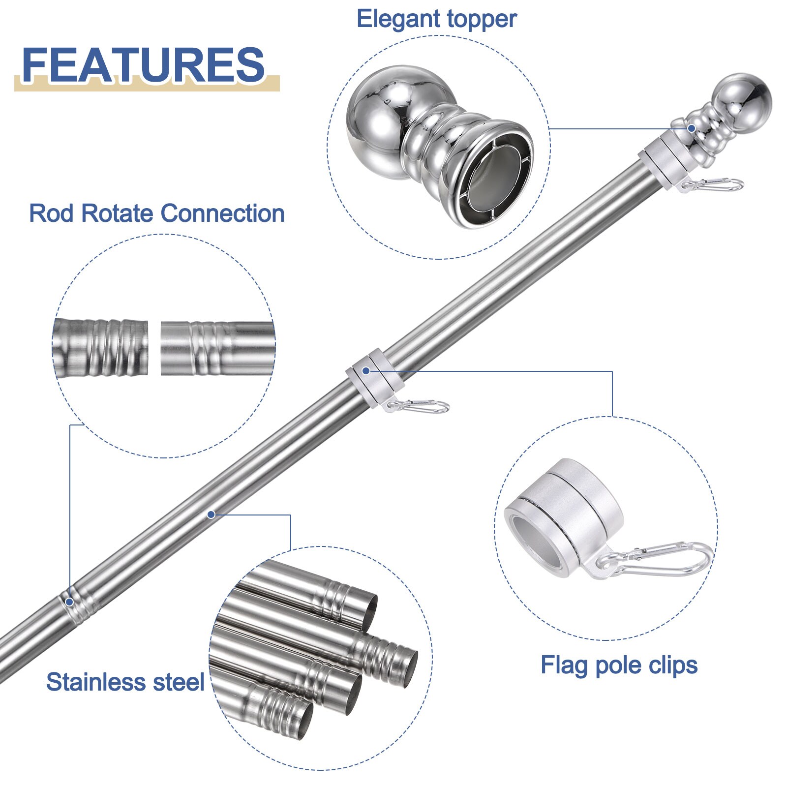 Unique Bargains Flag Pole Kit 5FT Stainless Steel Flagpole Kit with ...