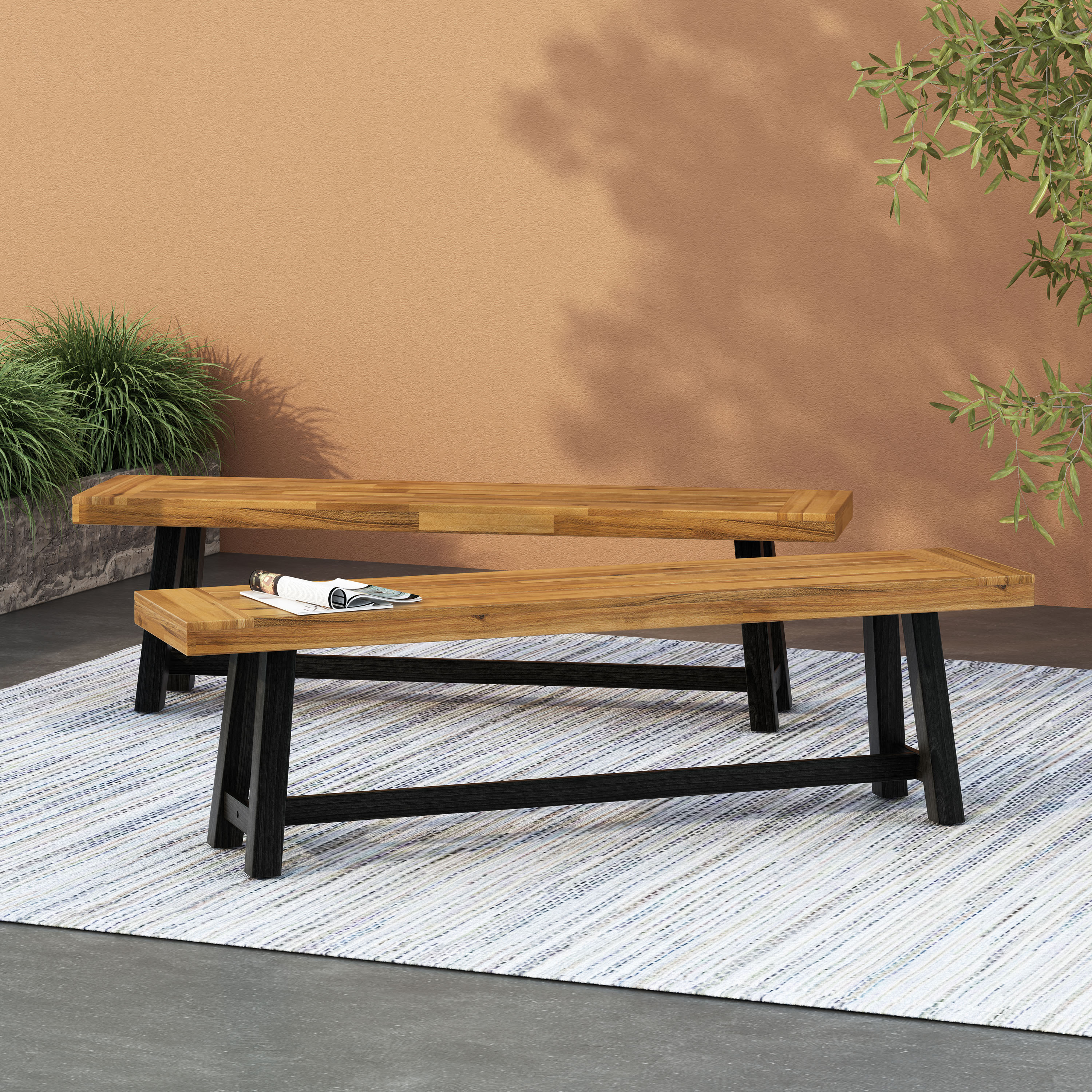 Christopher Knight Home Classic Acacia Wood Outdoor Benches (Set of 2 ...