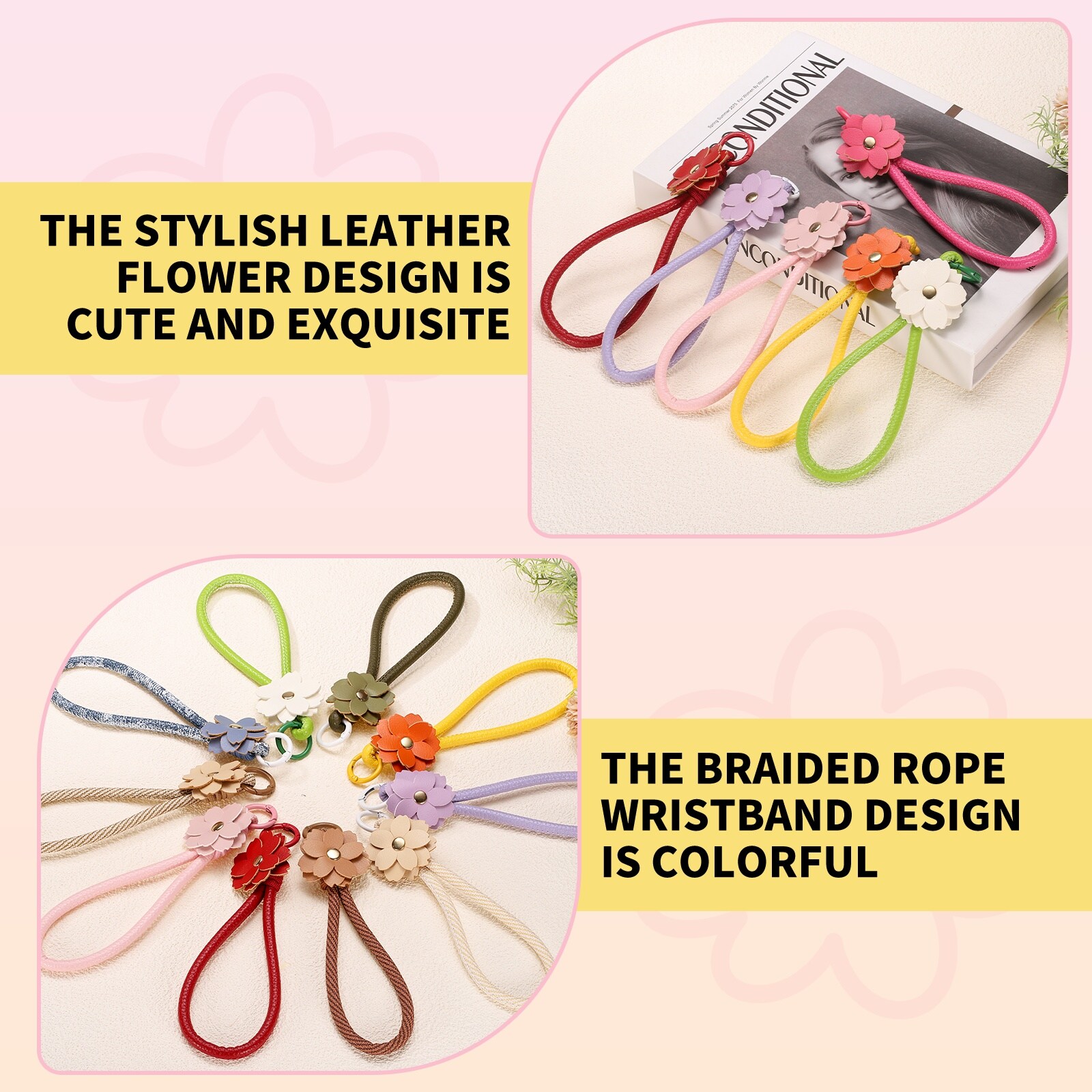 PATIKIL Leather Wristlet Keychain Cute Car Key Chain Practical Bracelet ...