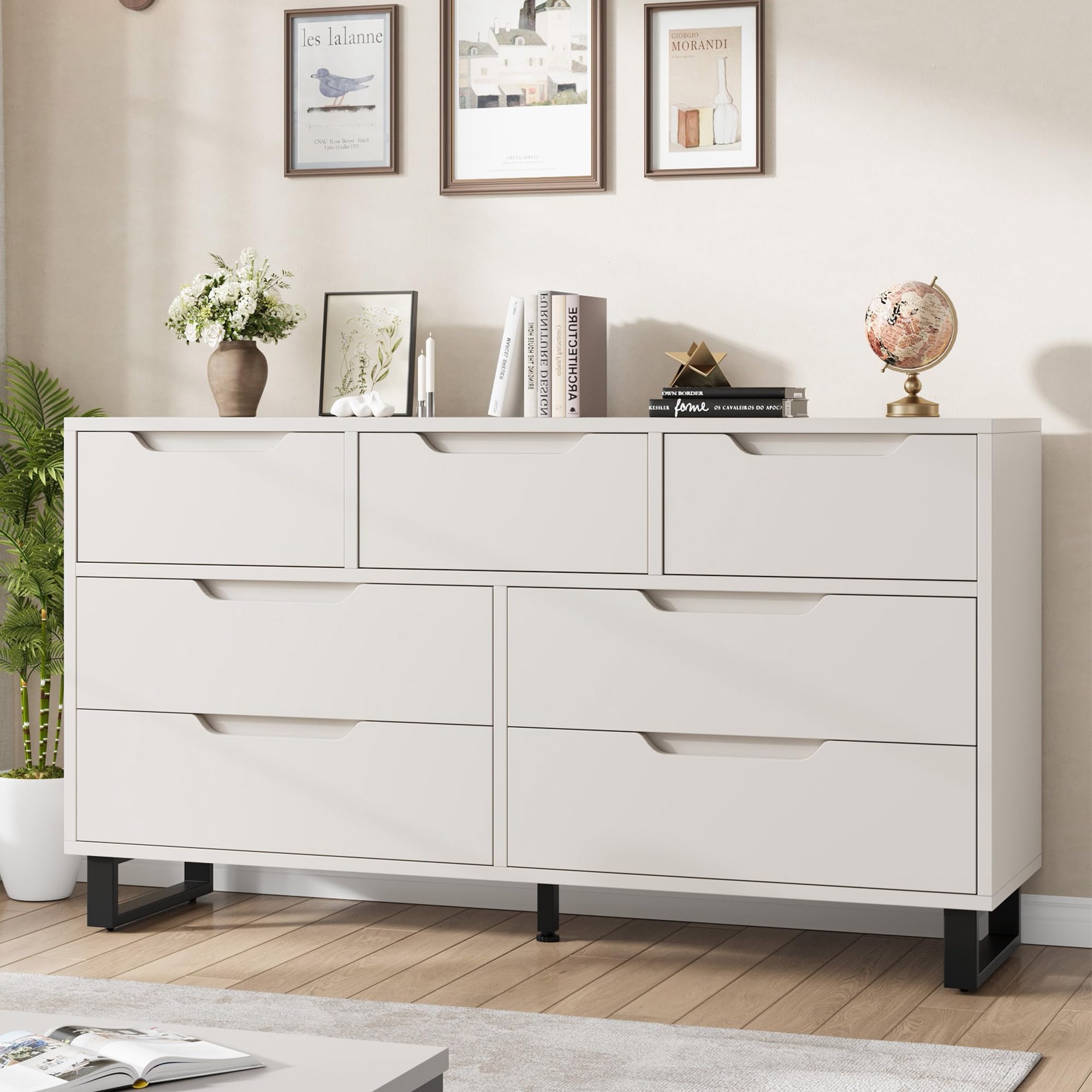 Garvee 55-in Wide 7 Drawer Dresser Freestanding Horizontal Wood Storage ...