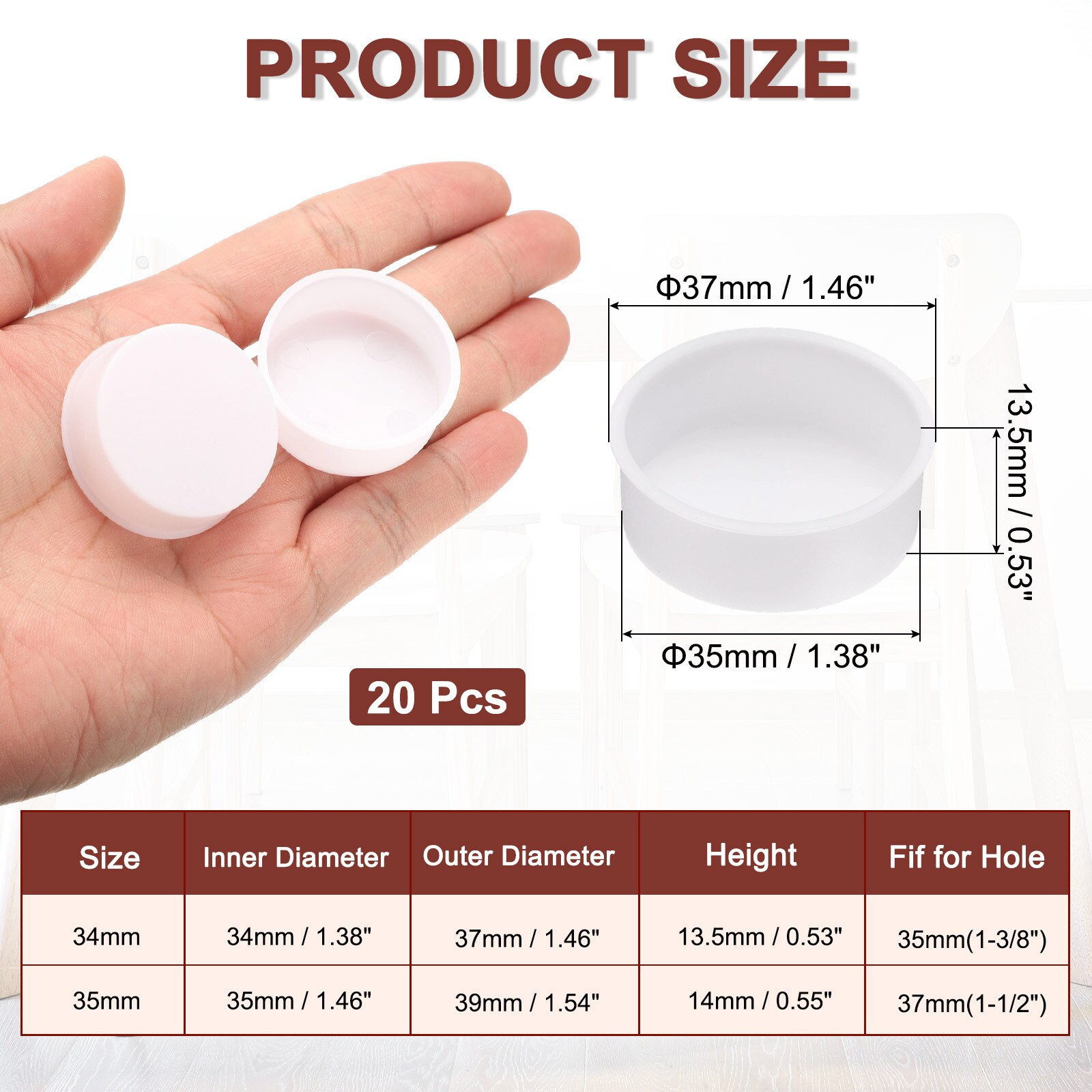 Unique Bargains 20pcs Plastic Hole Cover Plug for 35mm(1 3/8 Inch ...