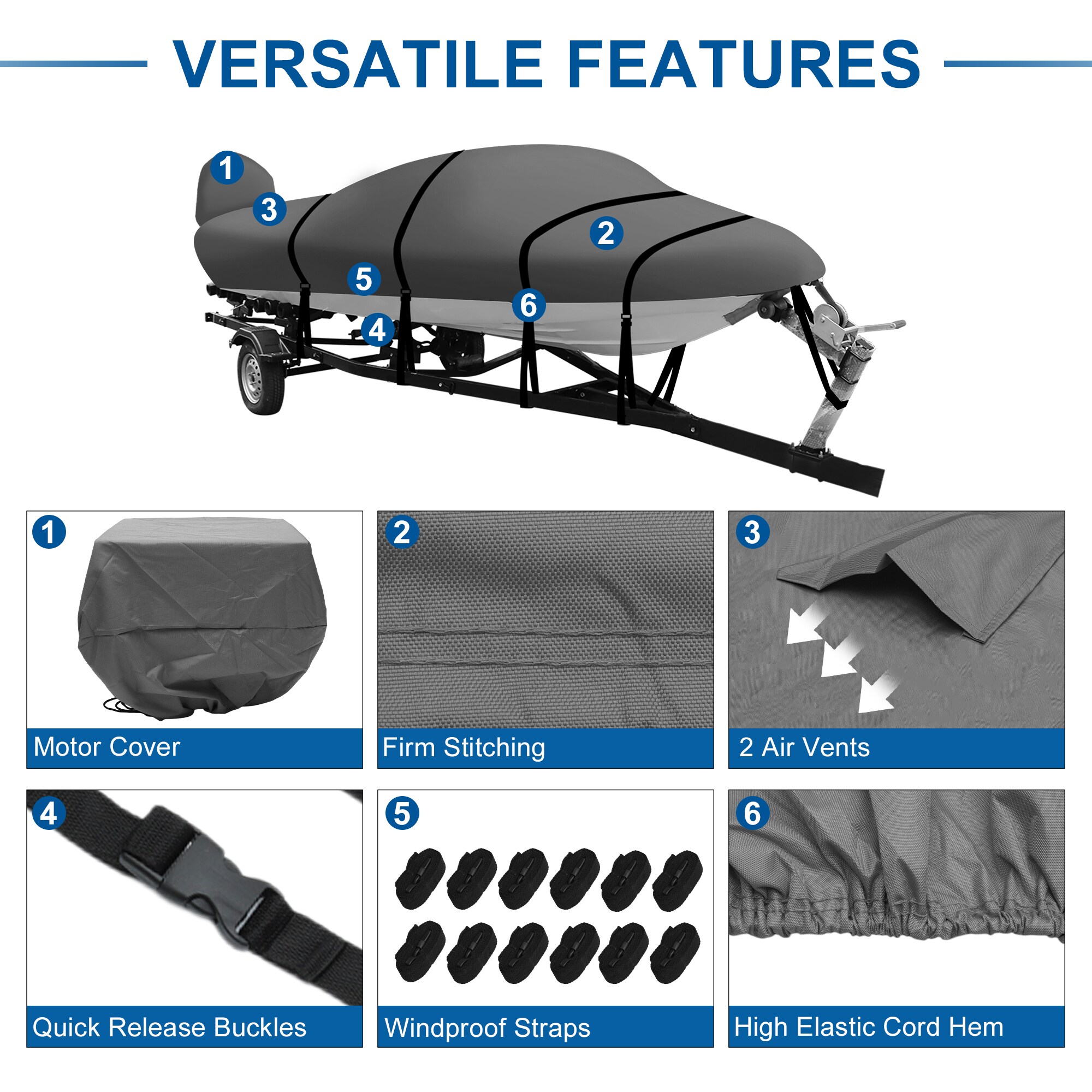 Unique Bargains Trailerable Boat Cover 600D Marine Grade PU Lined Bass ...