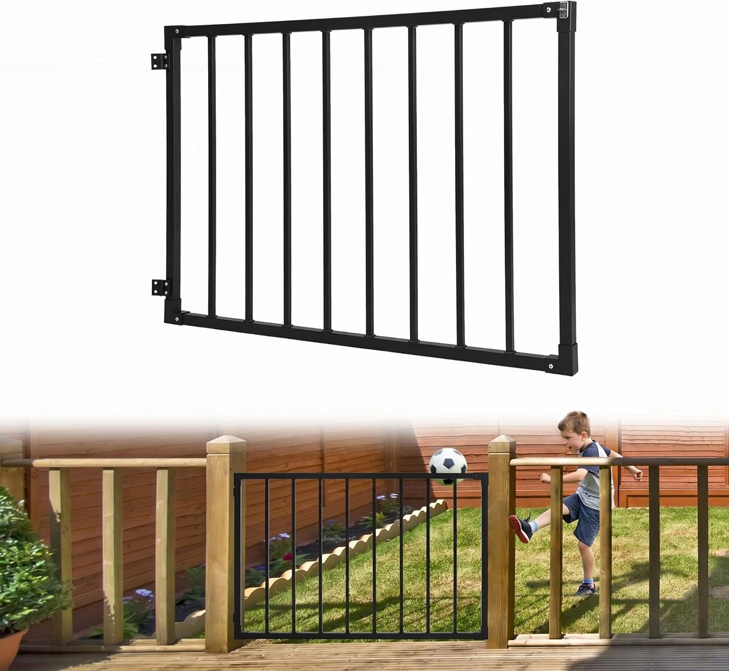 GAOMON Metal Outdoor Deck Fence Gate- Black Finish- 42x48 Inches- Heavy ...