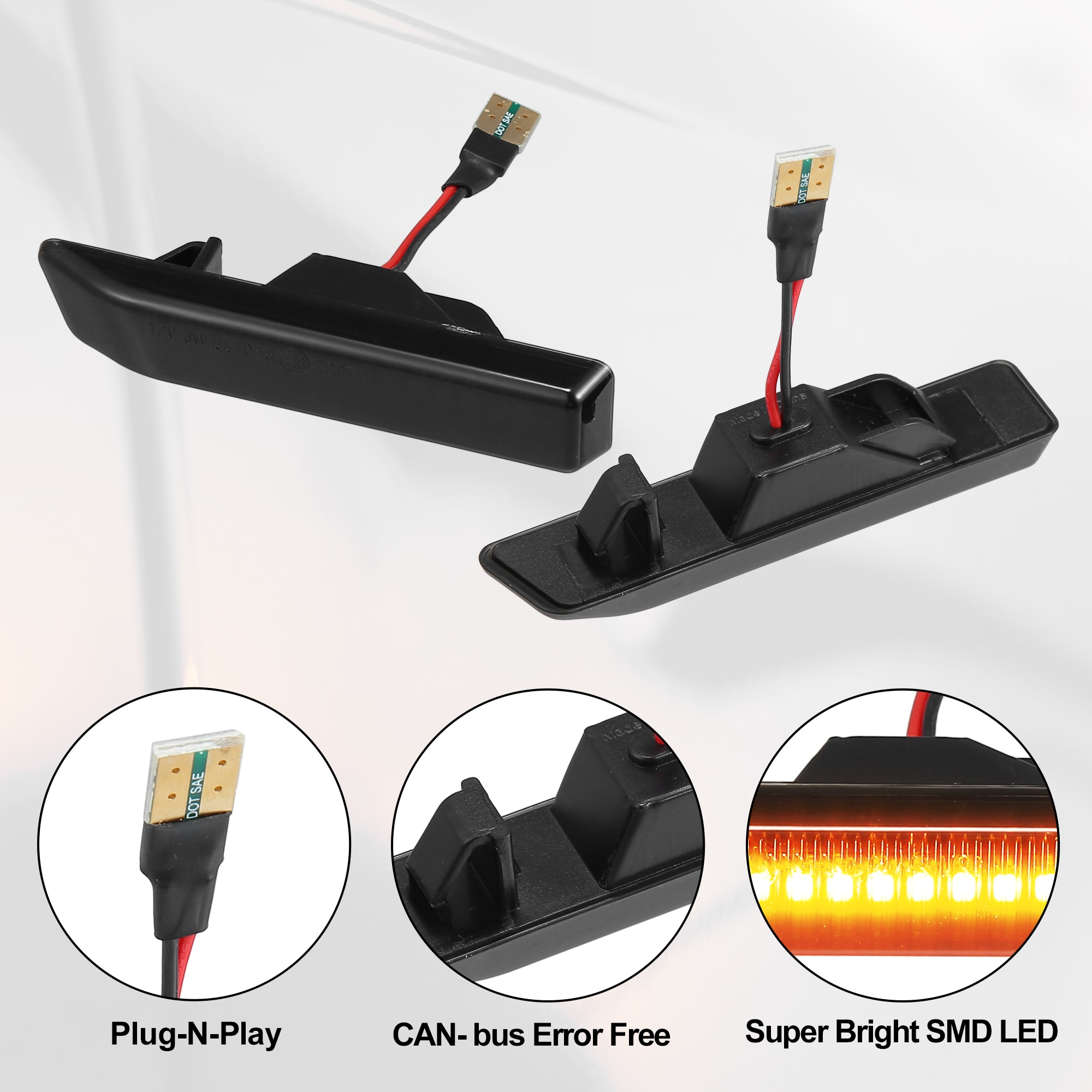 Unique Bargains Black Lens LED Amber Side Marker Lamp Turn Signal ...