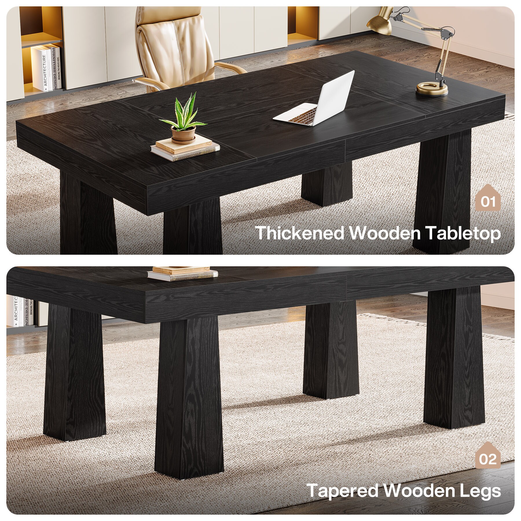 Tribesigns Black 4 person Rectangle Conference Table 63 W x 29.5 H with ...