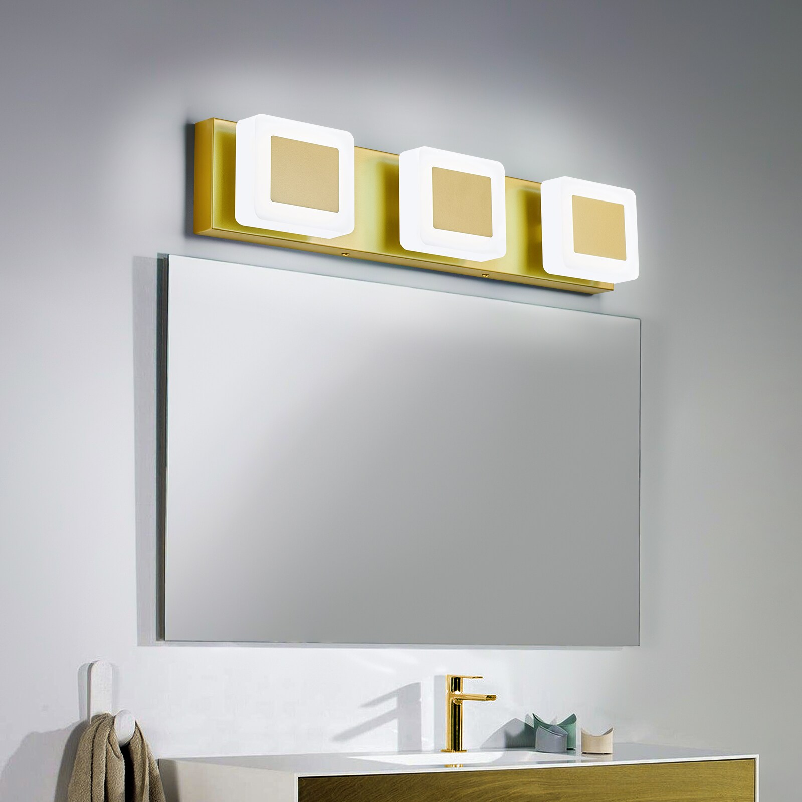 ZHLLMQ Modern 22.44 in 3-Light Gold Integrated LED Square Acrylic ...