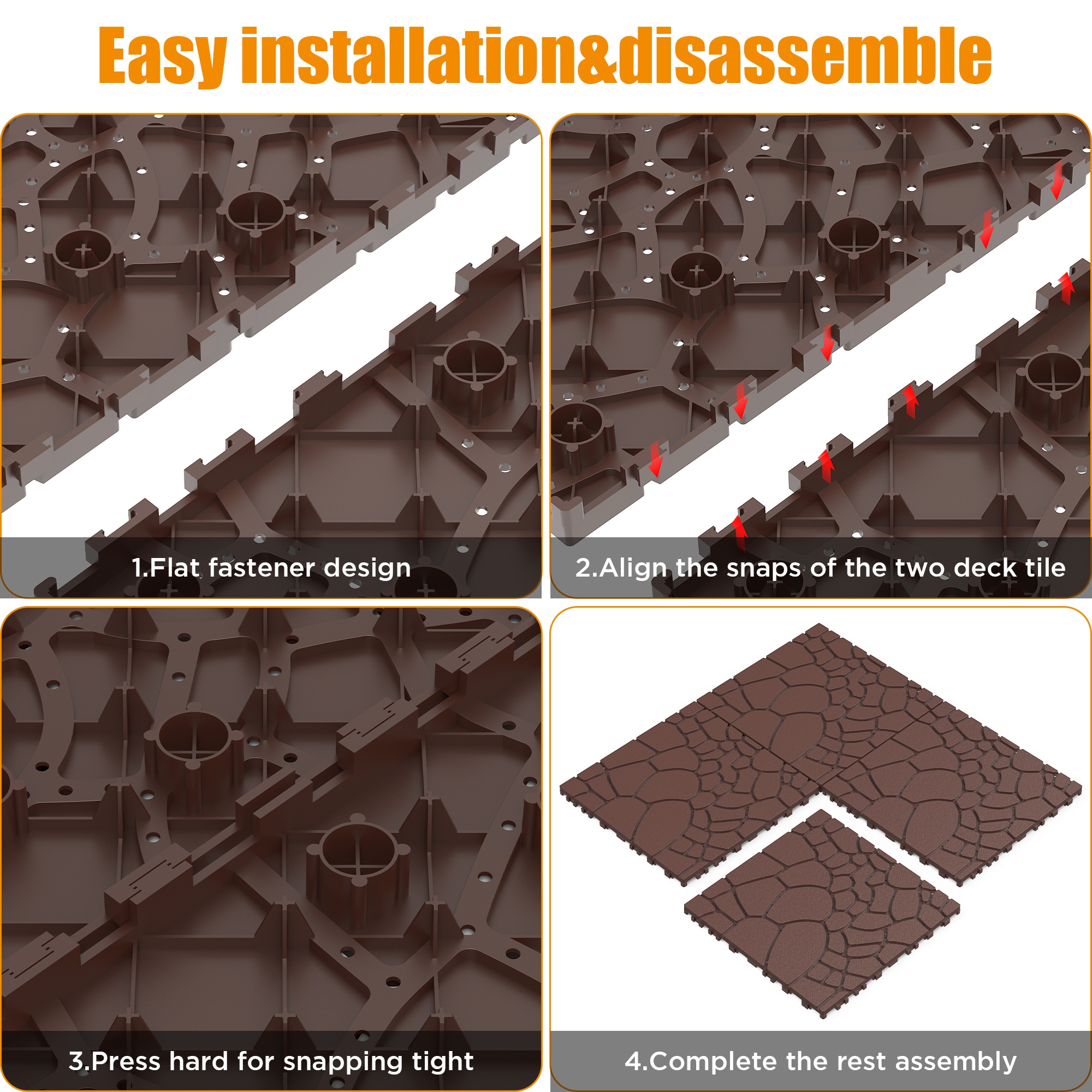 STICKGOO Brown Stone Texture 12 inches 44 Pcs DIY Module Interlocking ...