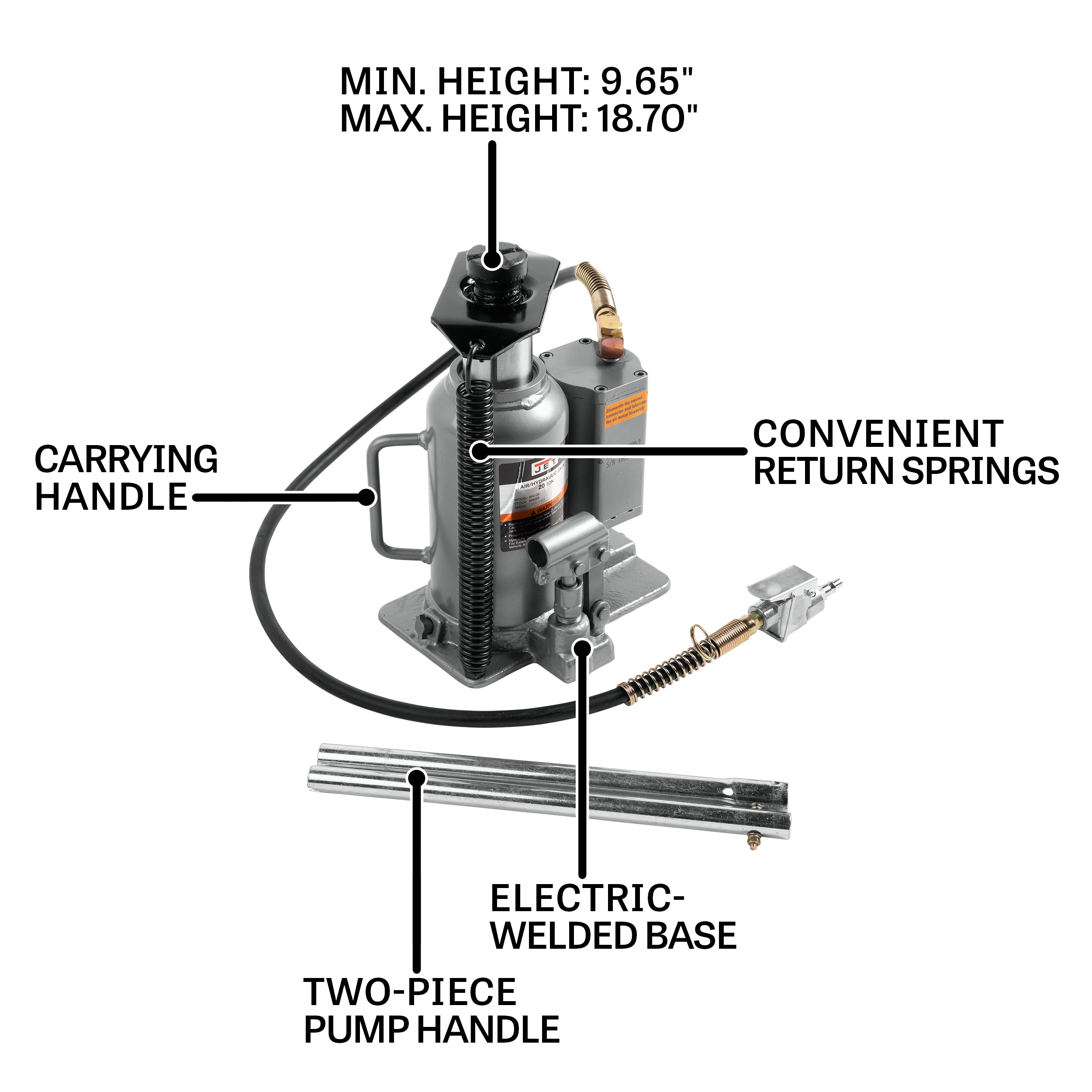 JET Gray 20-Ton Steel Air/Hydraulic Bottle jack in the Jacks department ...