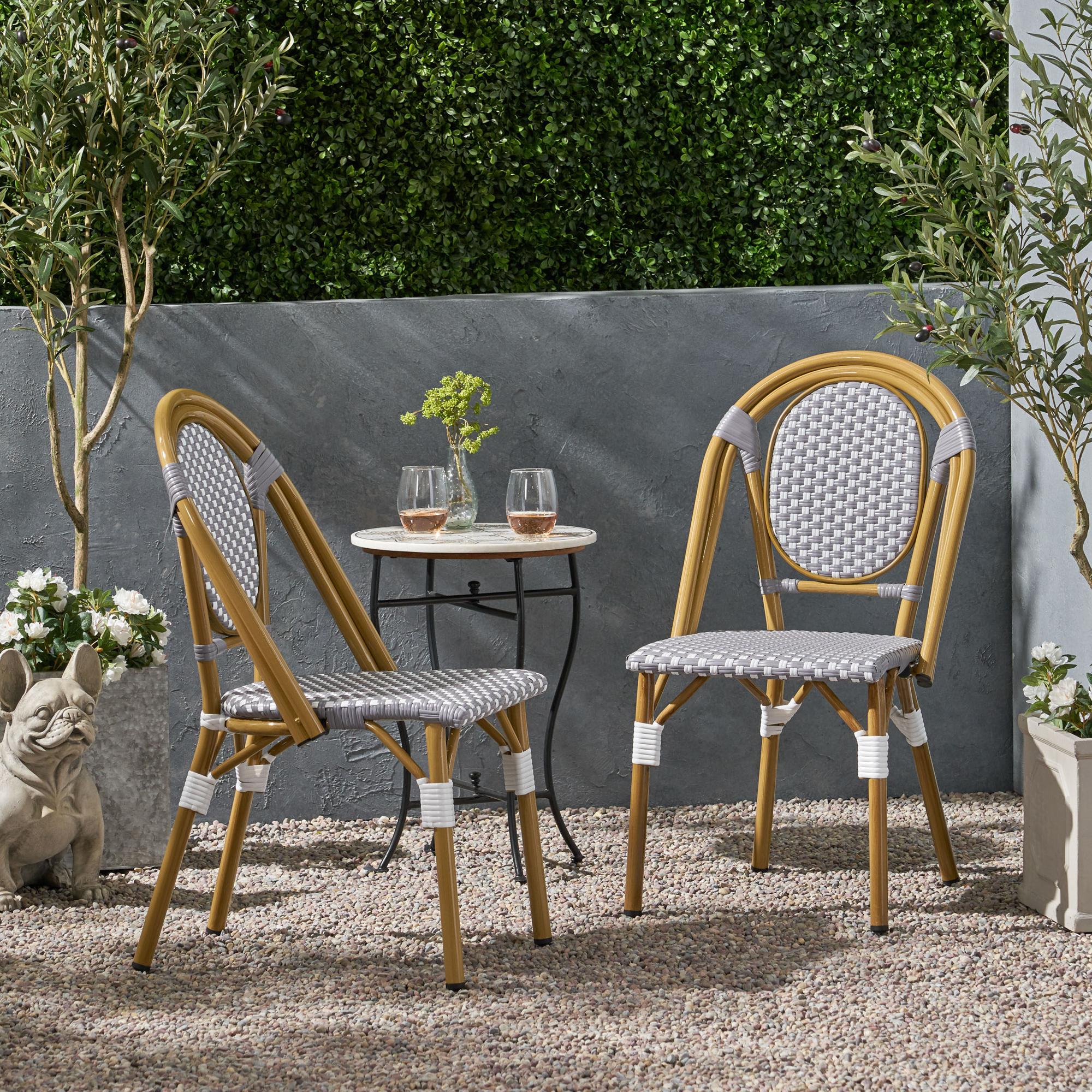 Watnature Outdoor French Bistro Chairs Set of 2 Bamboo Print Aluminum ...
