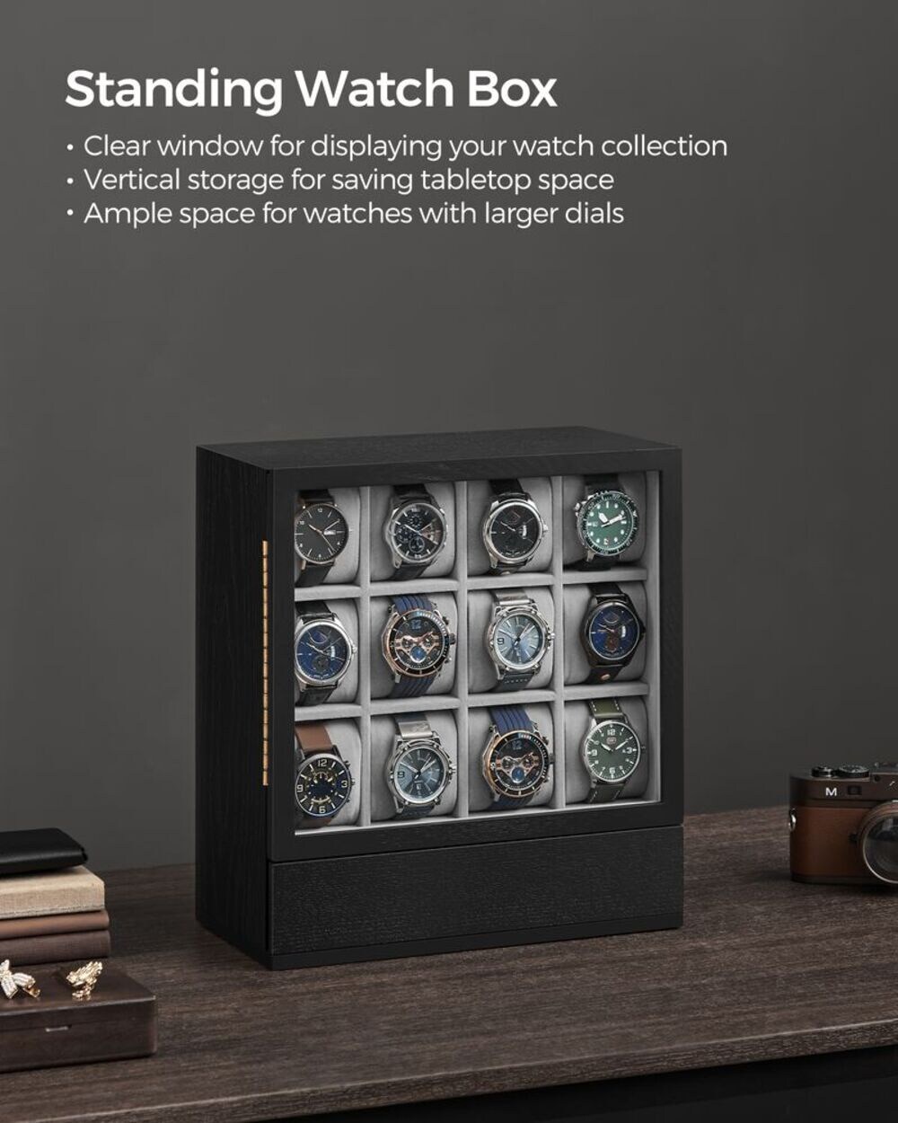 SONGMICS HOME 12-Slot Wooden Watch Box - Elegant Storage Organizer for ...