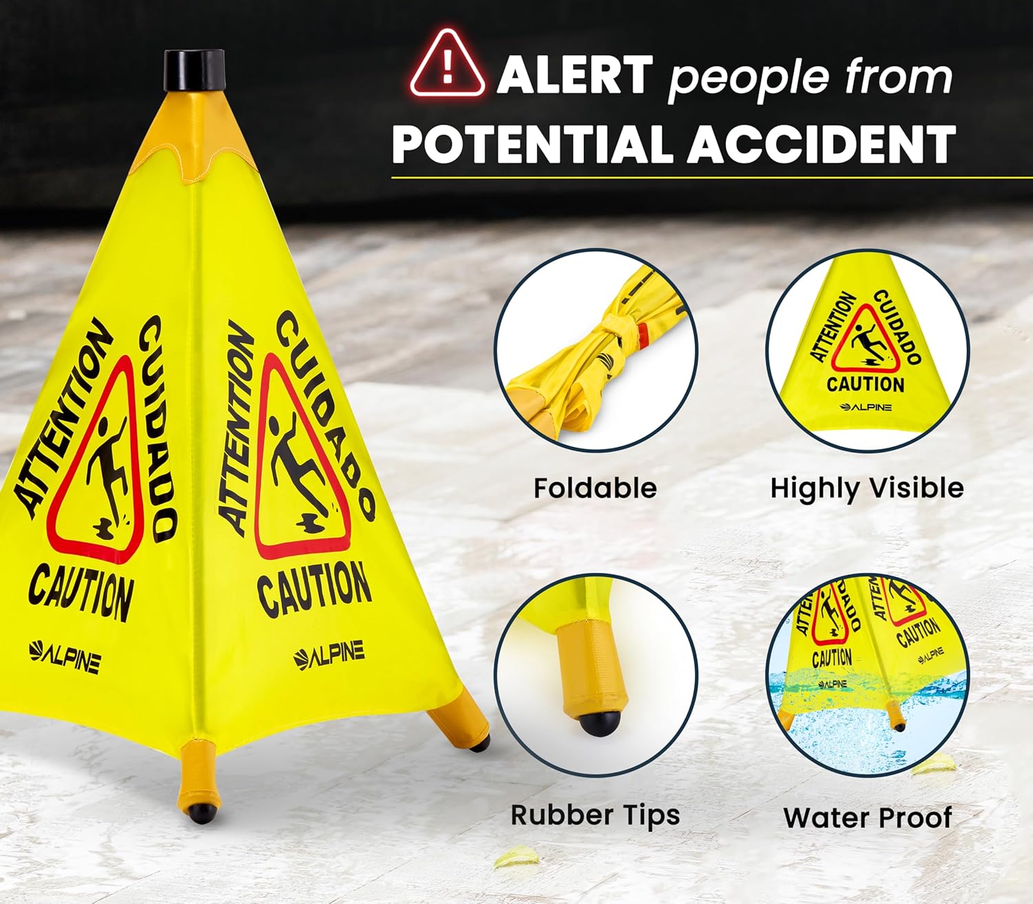 Alpine Industries 3-Pack 30-in H Bilingual Pop-Up Yellow Caution Wet ...