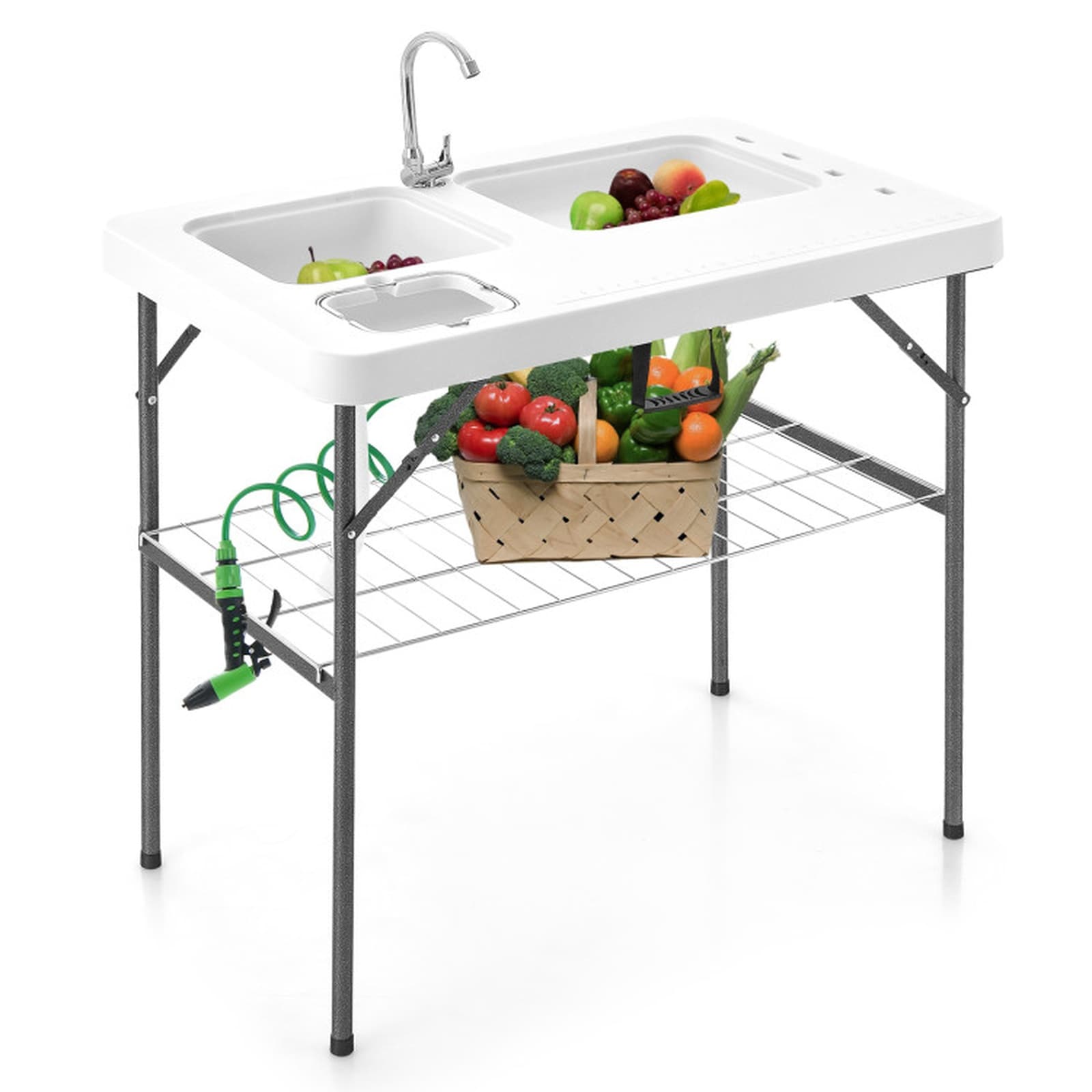 SUGIFT 2-in-1 Folding Fish Cleaning Table with Double Sink 360-deg ...