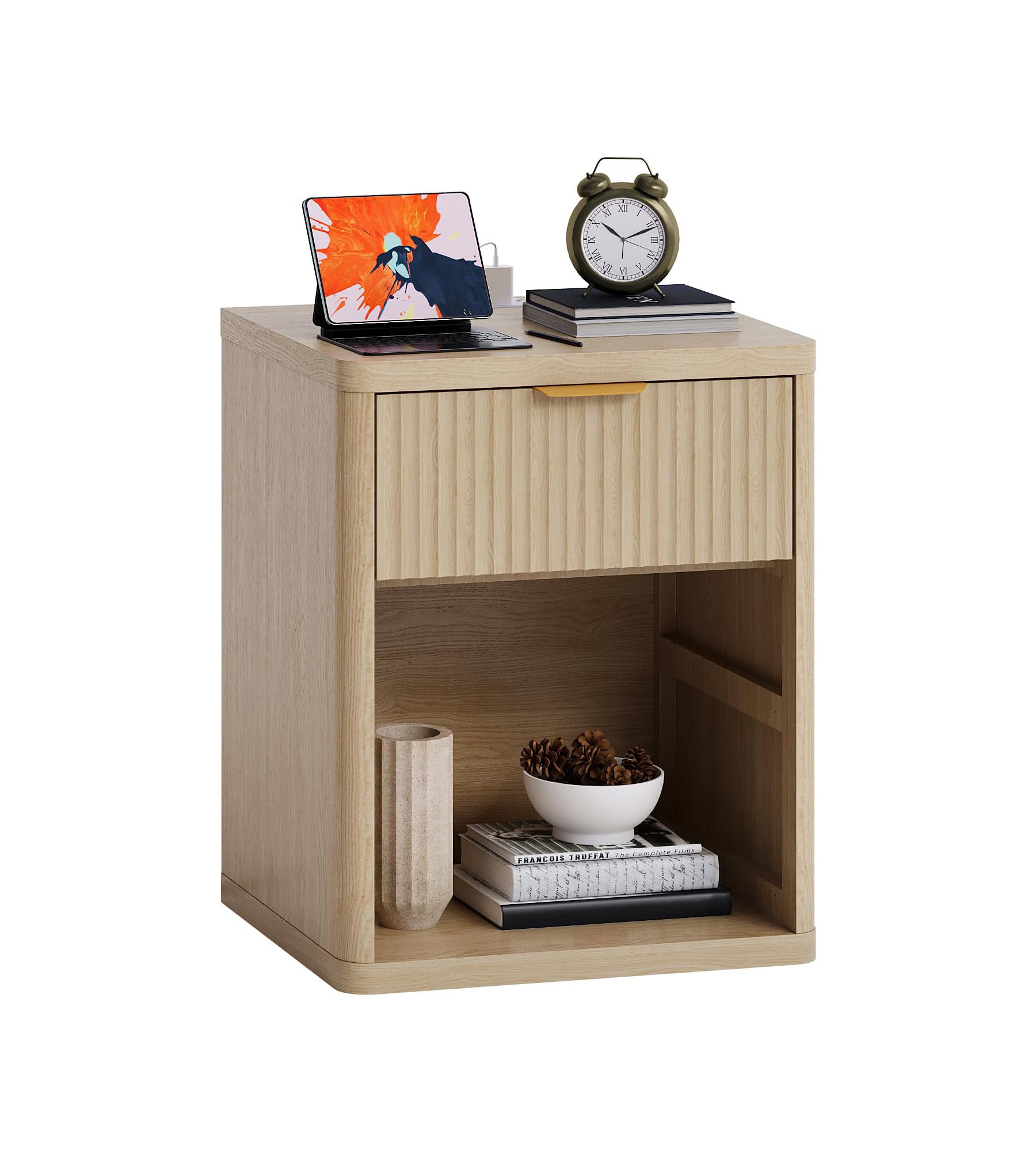 Garvee Bedside Table Nightstand With Storage Organizer Fluted Design ...