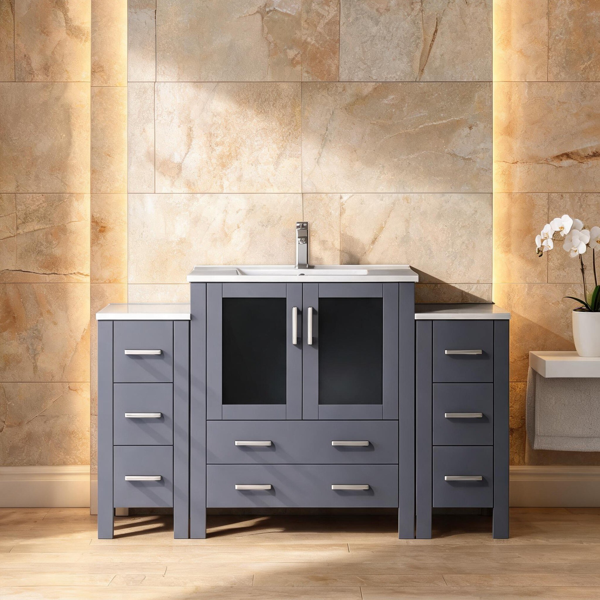 Watnature 54-inch cool gray solid wood single bath vanity for bathroom ...