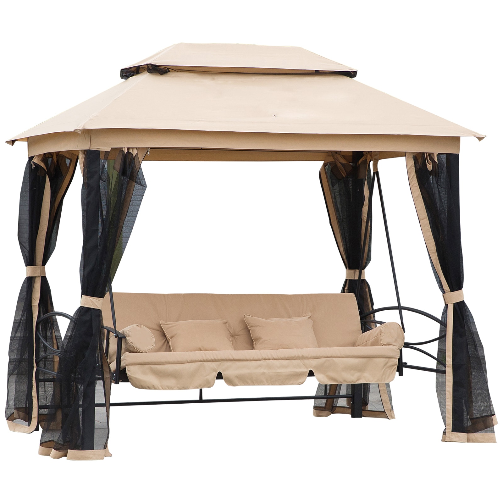 Outsunny 3 Seat Patio Swing Chair Outdoor Gazebo Swing with Double Tier ...