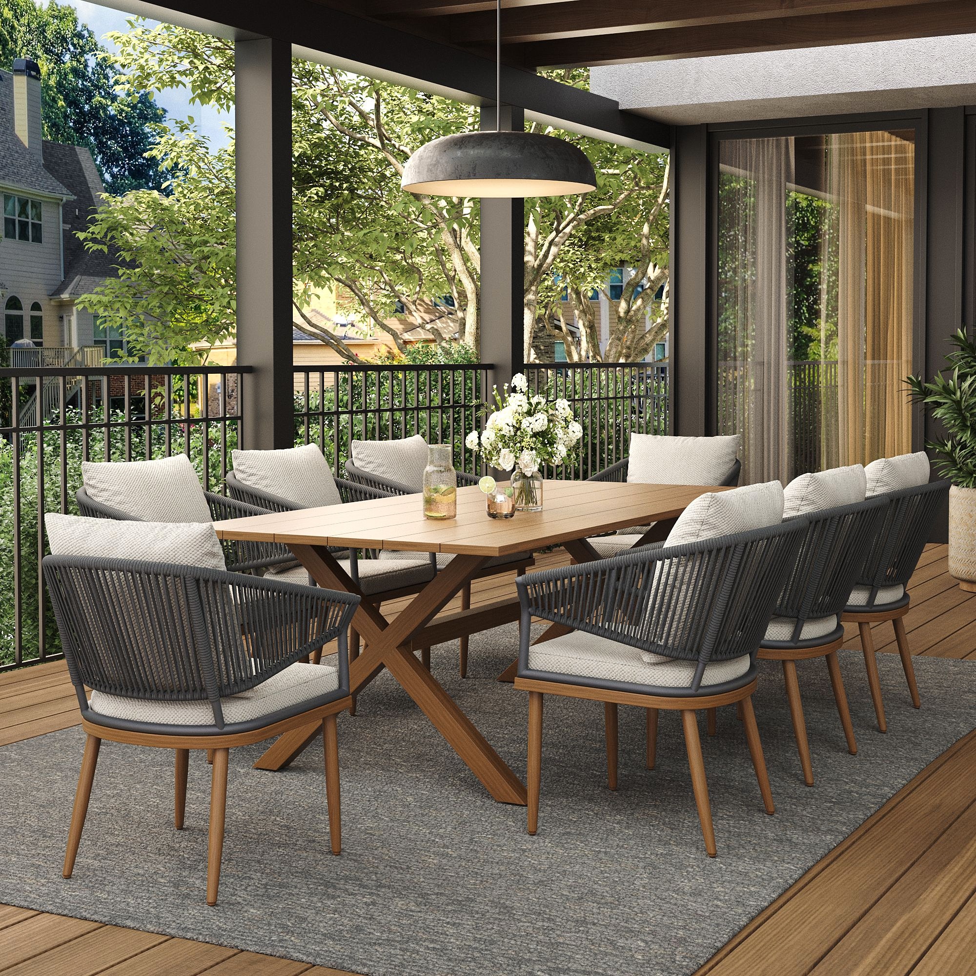 LayinSun 9 Piece Outdoor Dining Table Set with Aluminum Modern ...