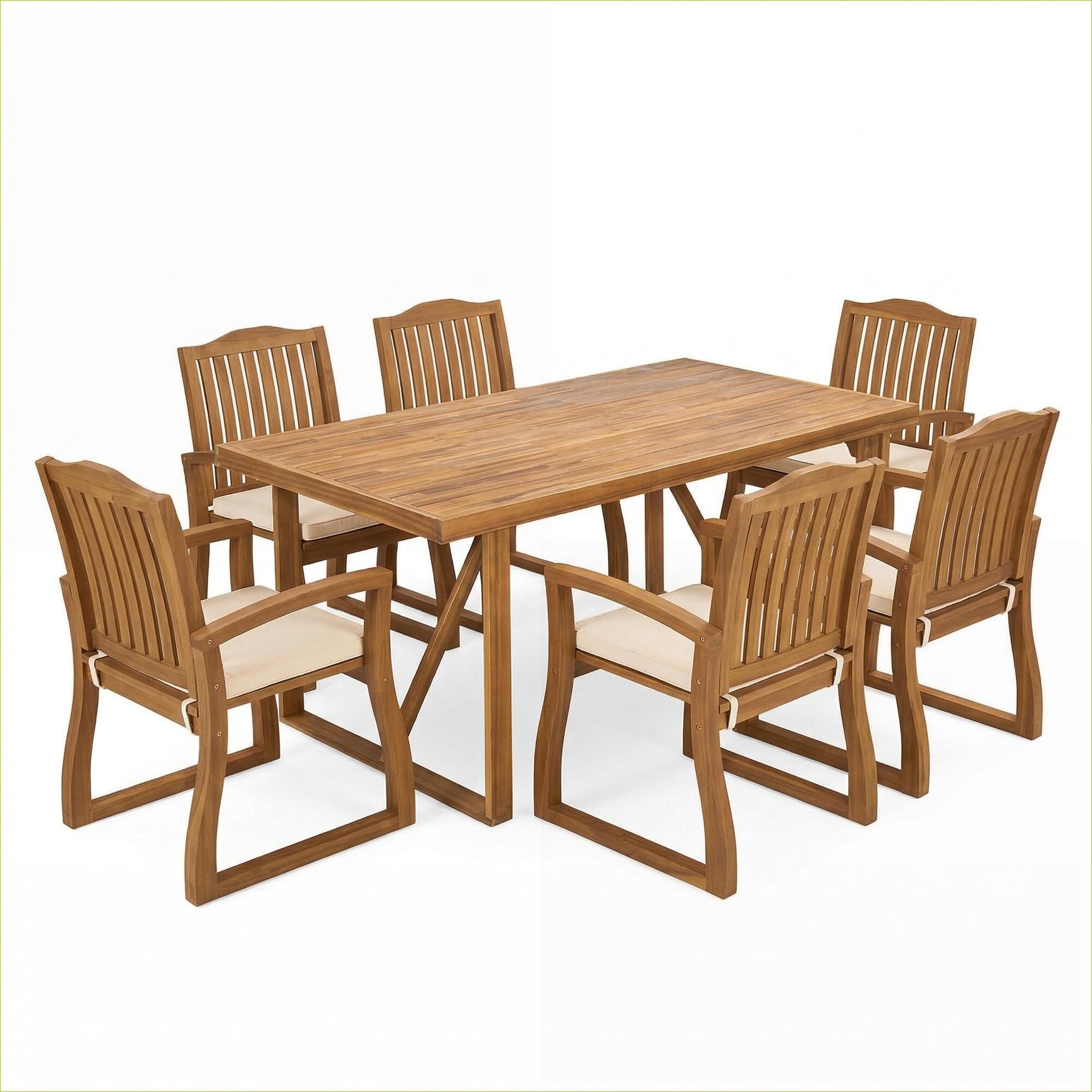 Watnature 6-Seat Modern Outdoor Dining Set Teak Finish Acacia Wood With ...
