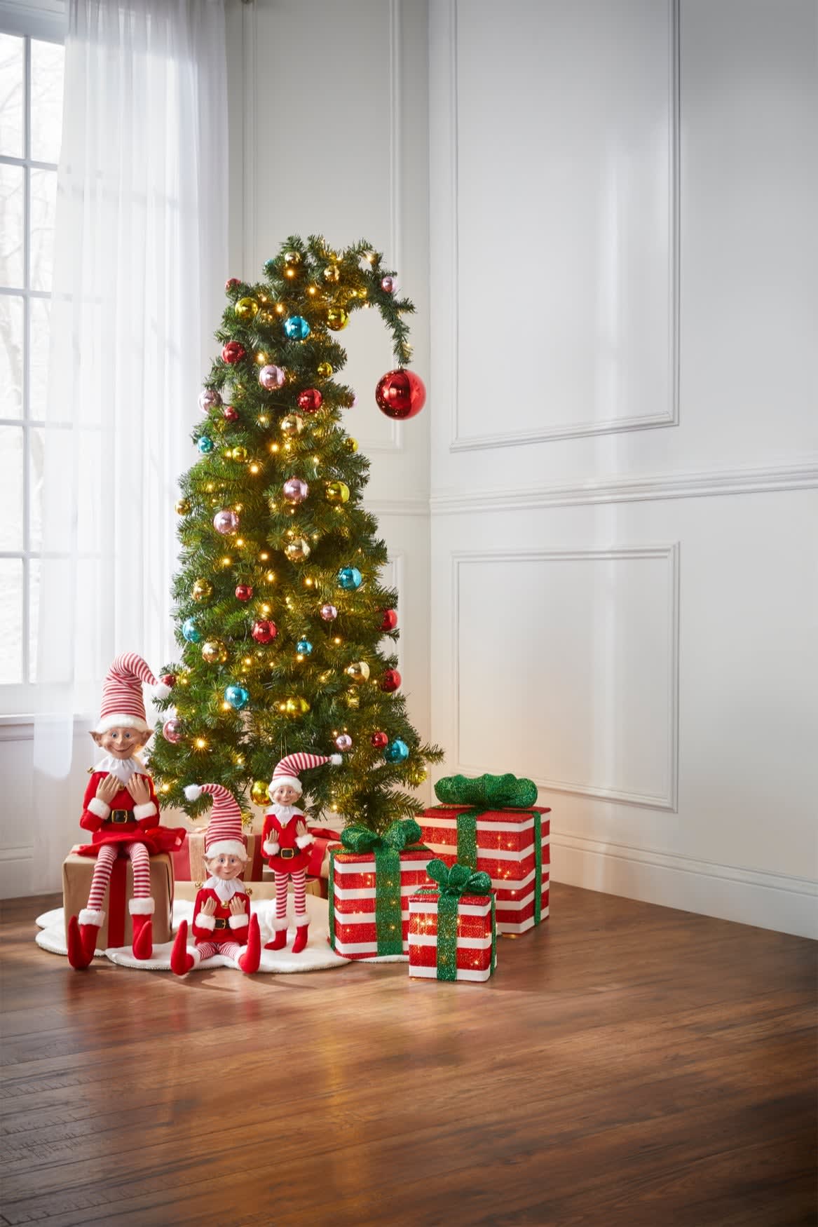 BrylaneHome 5’H Pre-lit Pre-Decorated Elf Hat Tree in the Artificial ...