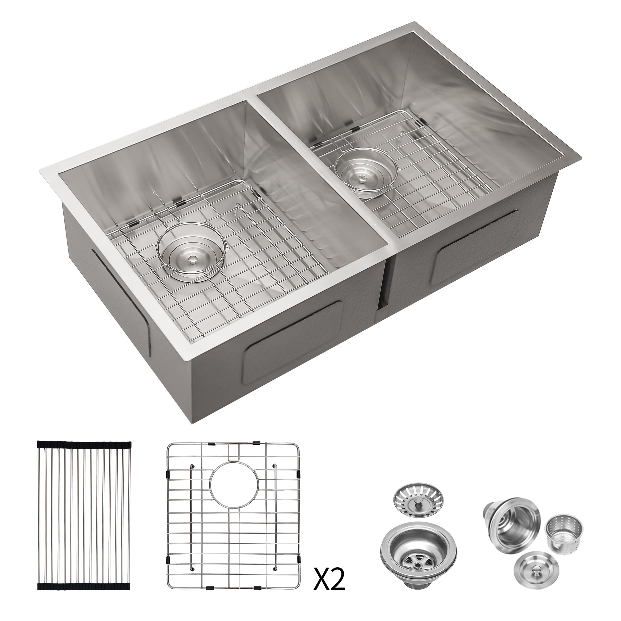 LIVIZA Undermount 32-in x 18-in Stainless steel Double equal bowl 16 ...