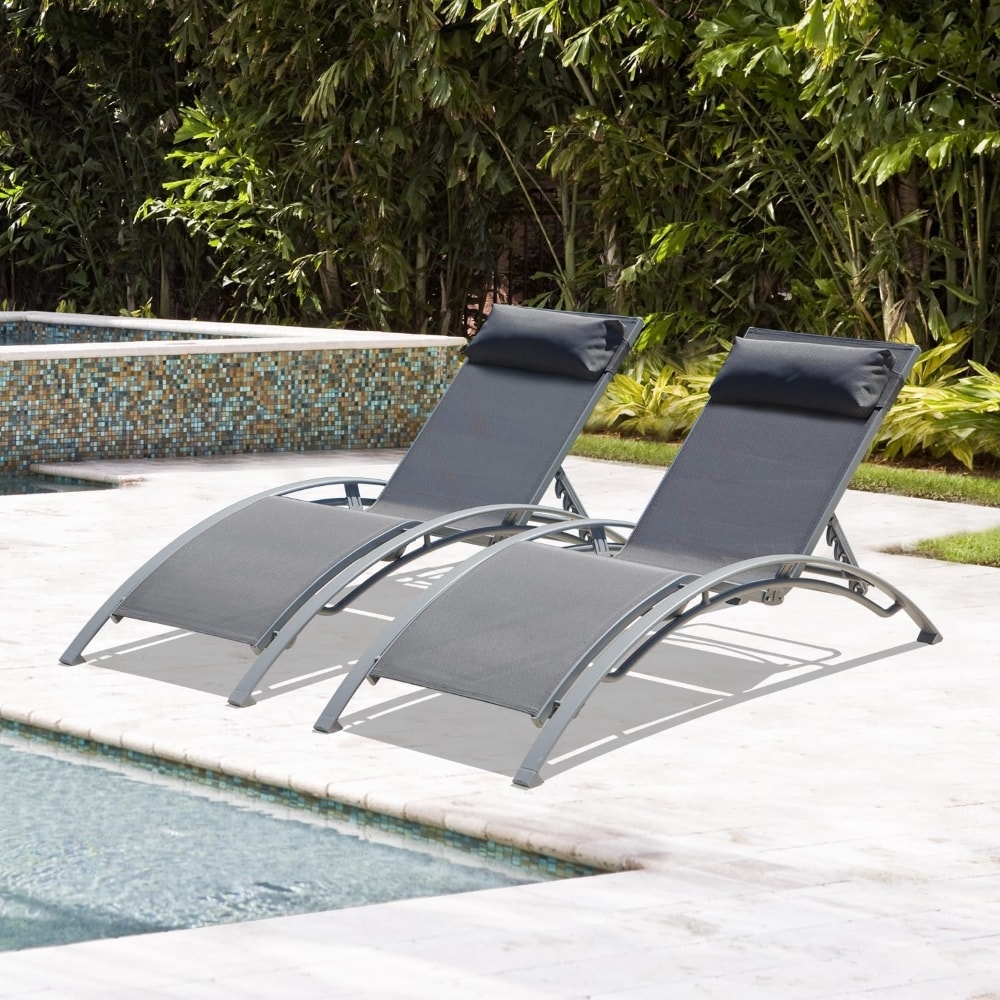 GDFStudio Modern Pool Lounge Chairs (Set of 2)-Dark Grey in the Patio ...