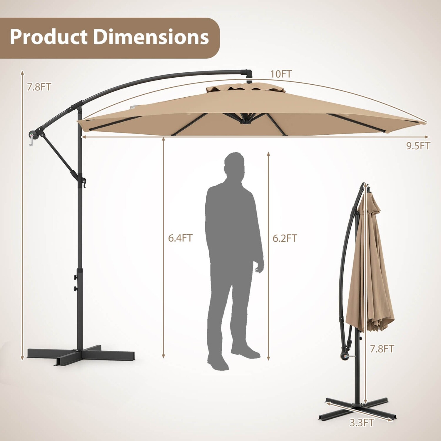 Costway 10ft Hanging Umbrella Patio Sun Shade Offset Garden Market With ...