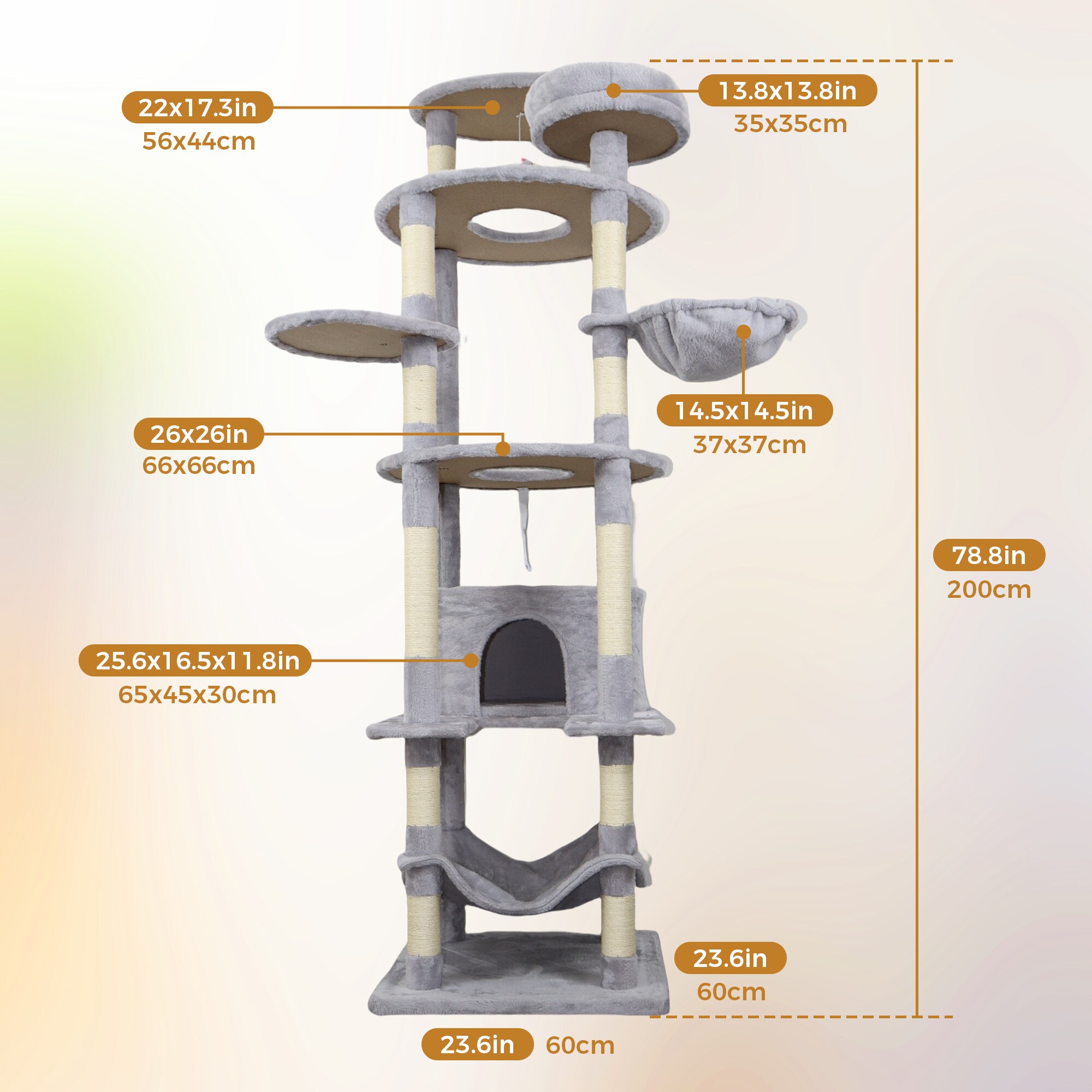 LUXEYARD 78.8 in Light Gray Cat Tree Tower with Wide Base Large Condo ...