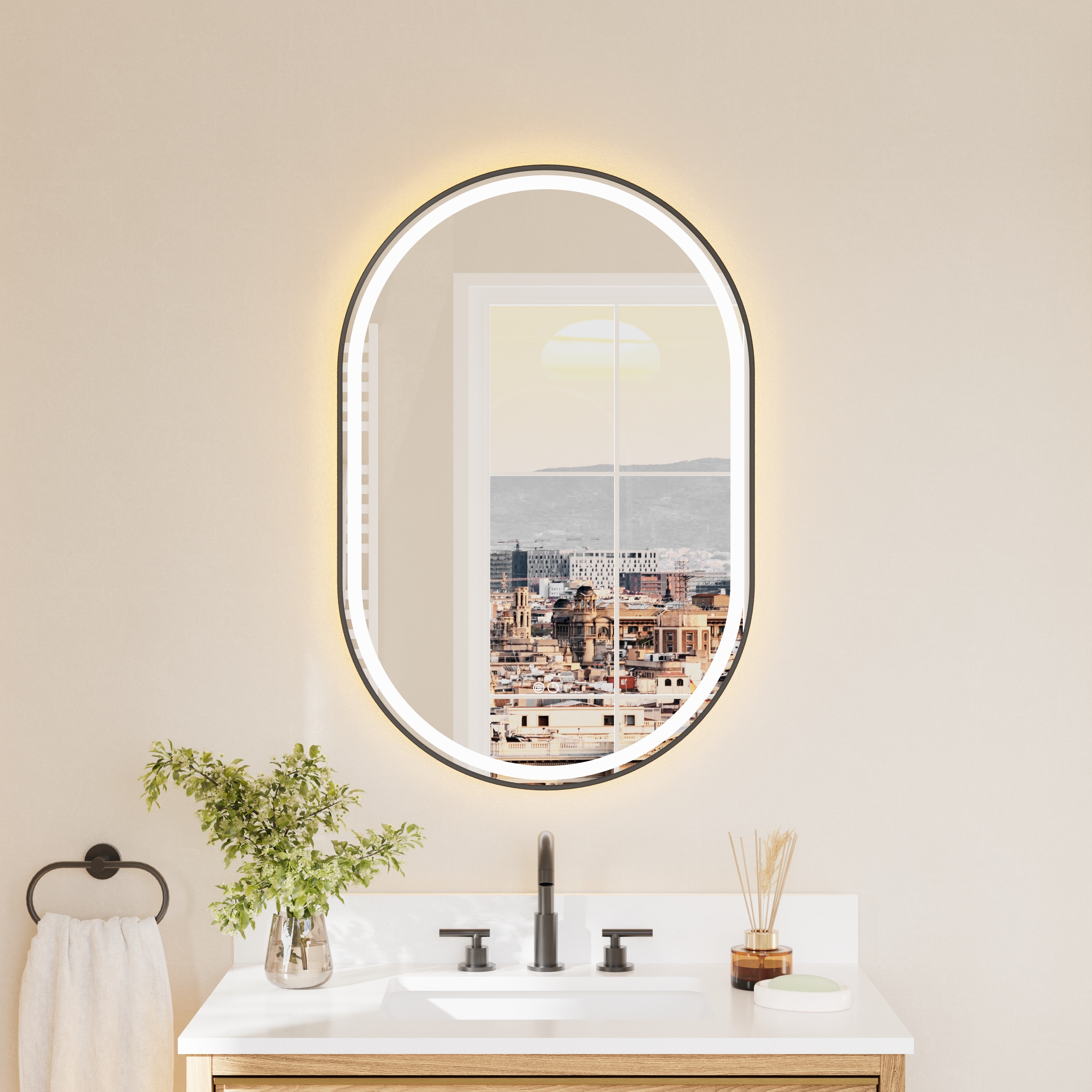 Iseryn MR 24-in x 36-in Framed Oval Dimmable LED Lighted Fog Free ...