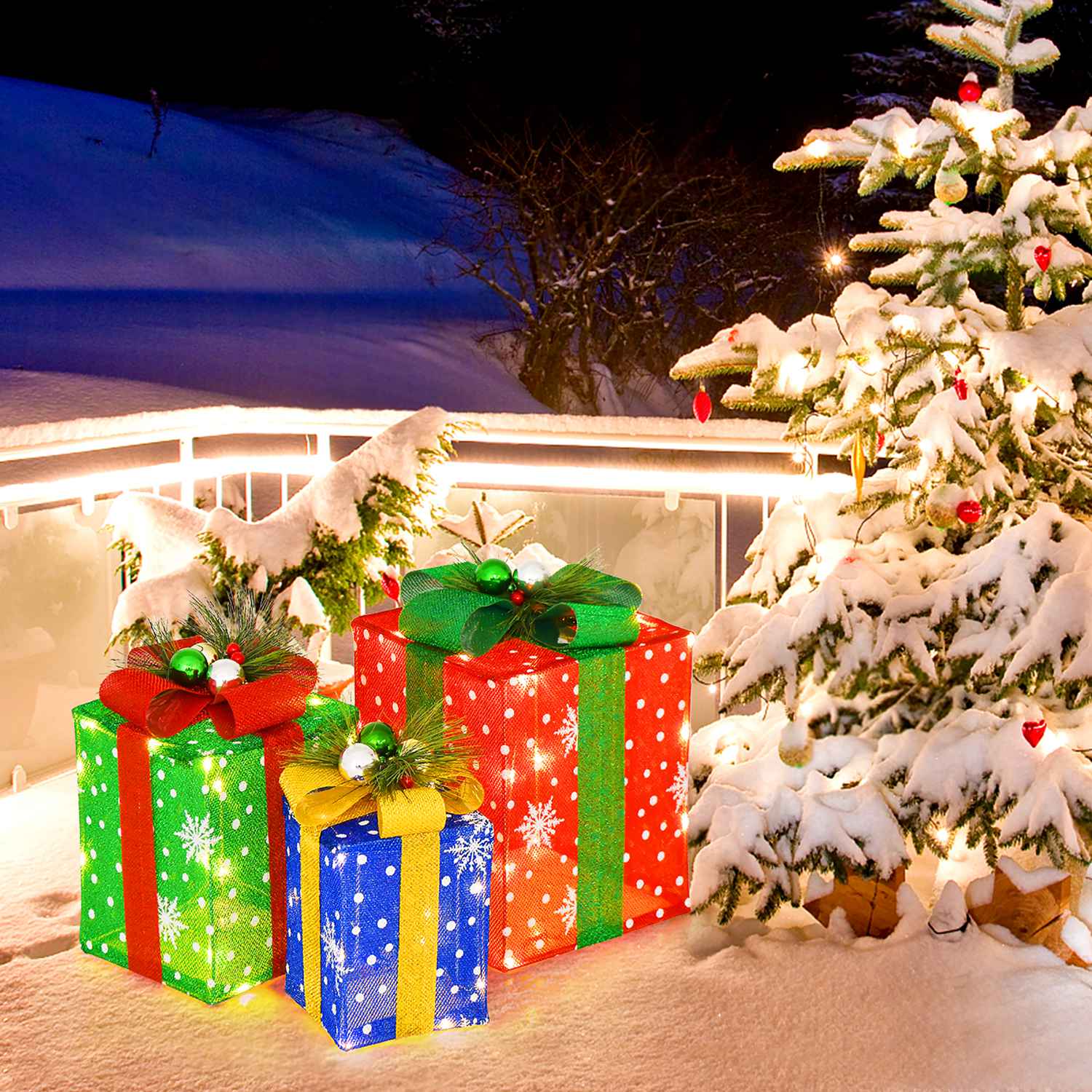 Costway Set of 3 Gift Boxes Decoration Light up Present Boxes with ...