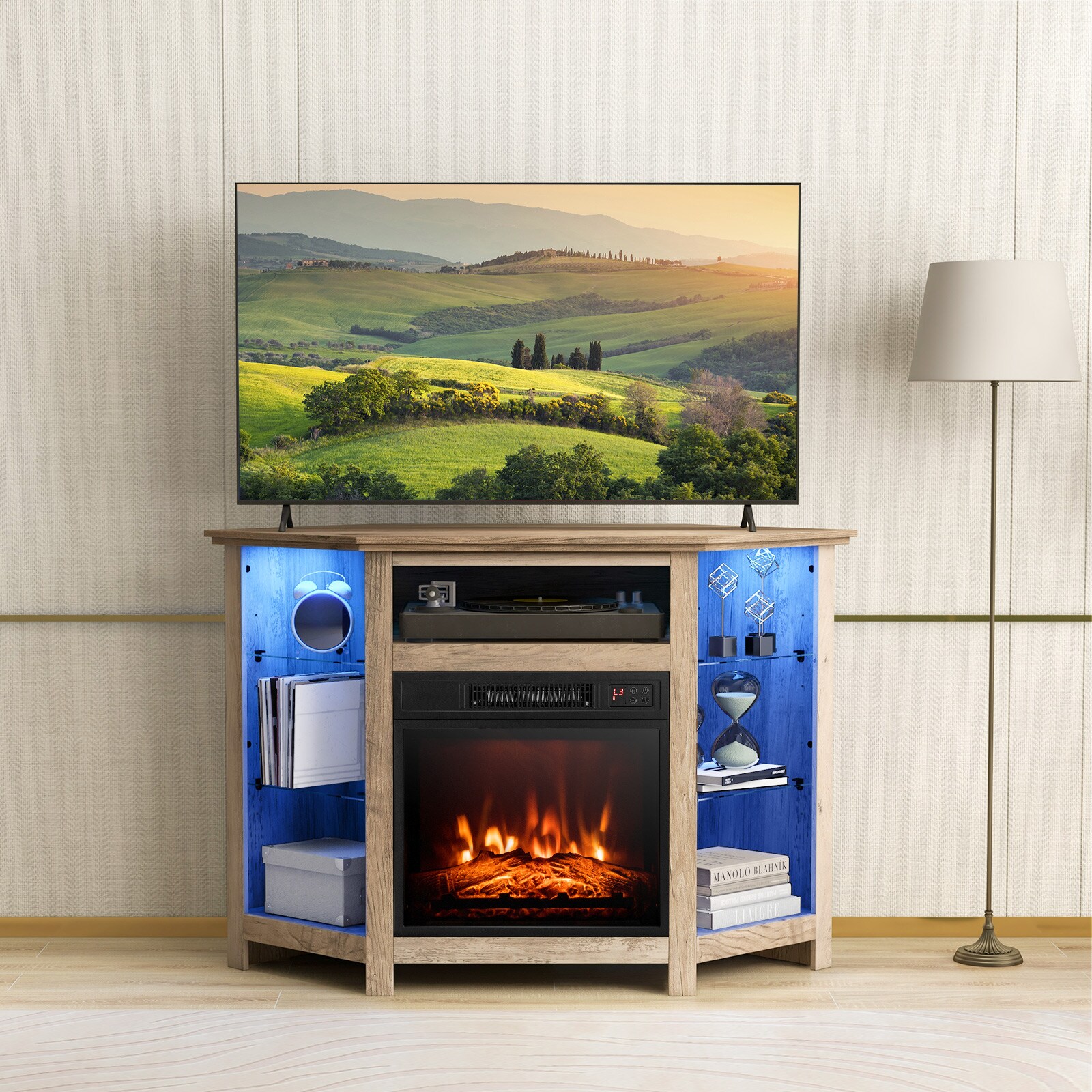Fenbeli Corner Electric Fireplace TV Stand with LED Lights and ...