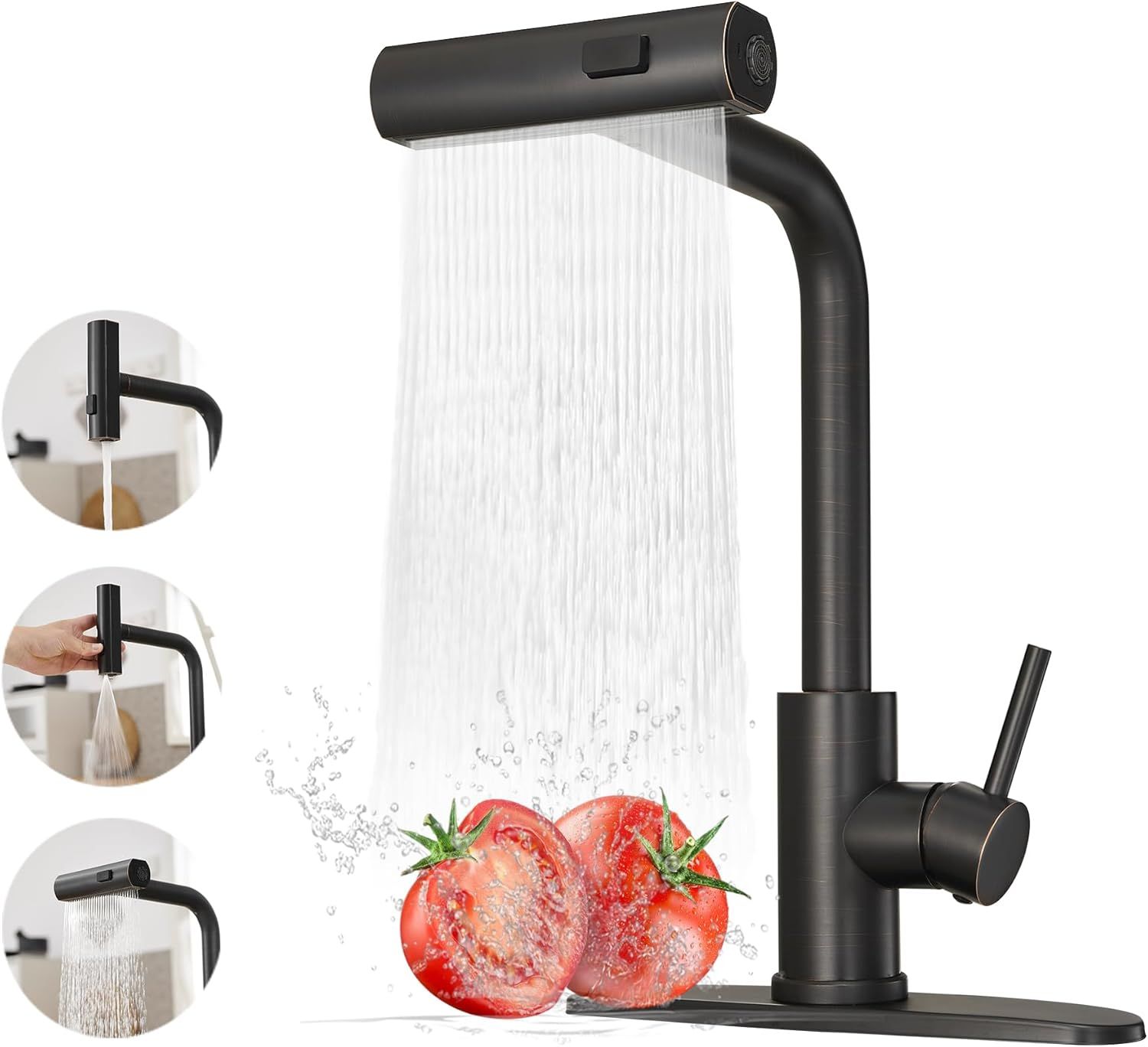 WEWE Single Handle Pull Down Kitchen Faucet with Waterfall Spout and 3 ...