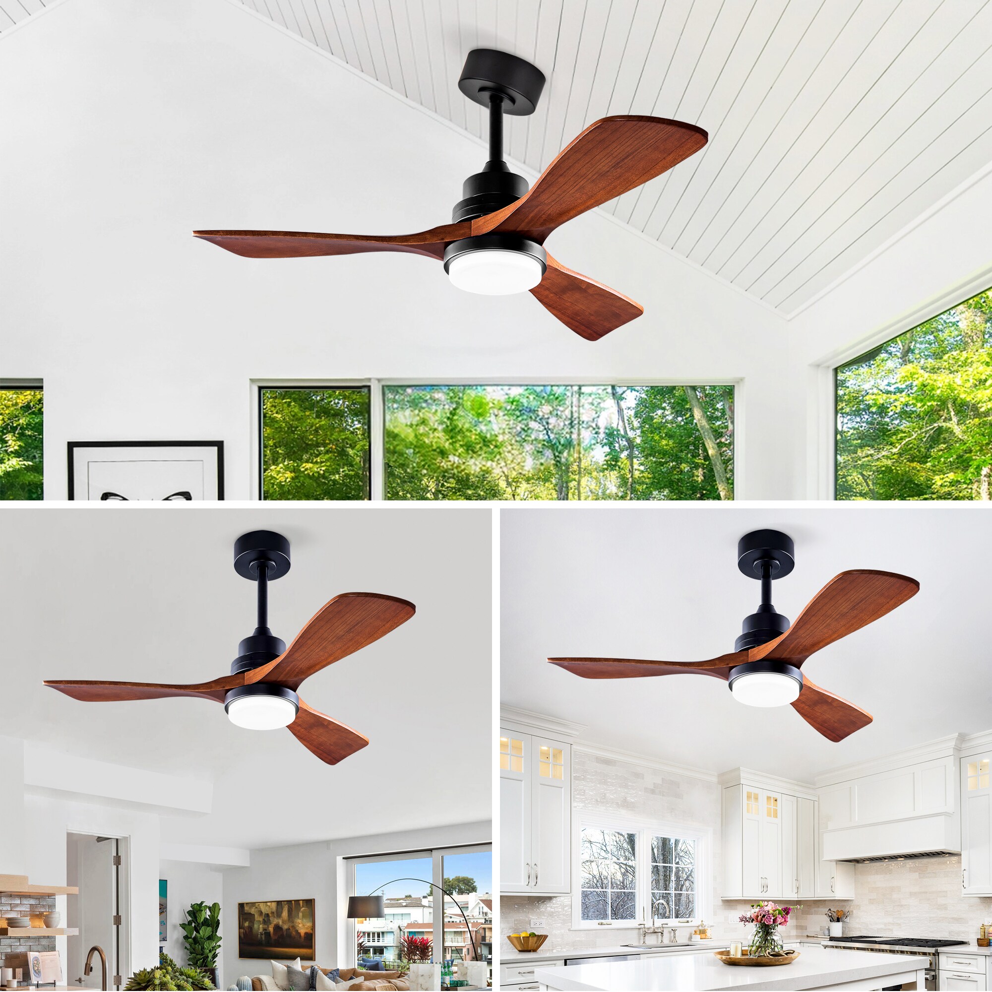 Blisstyle 42-in Black with Modern Wooden Wood Blades Ceiling Fan With ...
