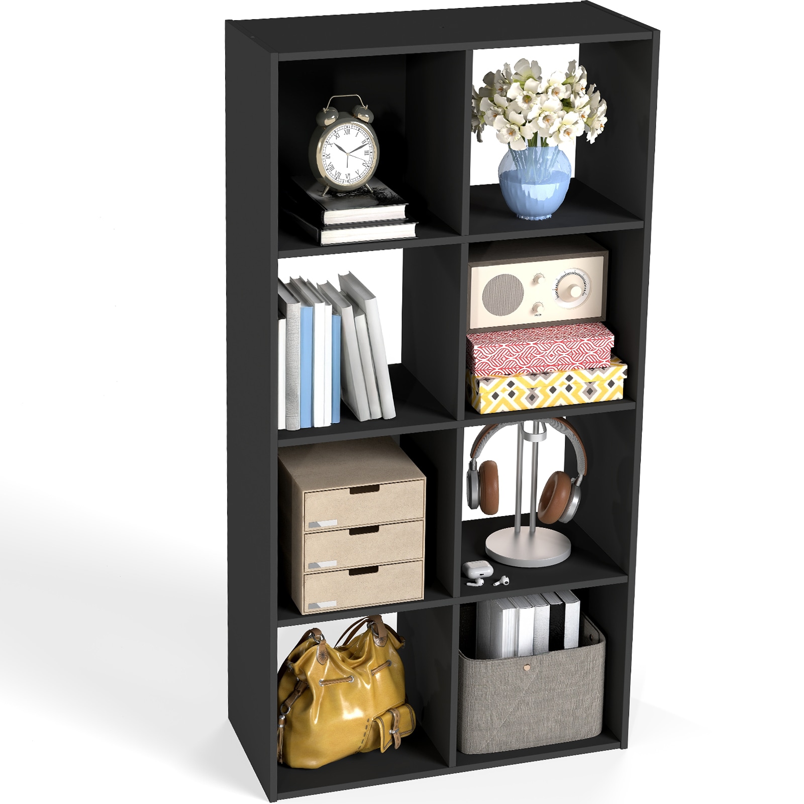 OOU 8 Cube Open Bookshelf with Removable Back Panels Black Display ...