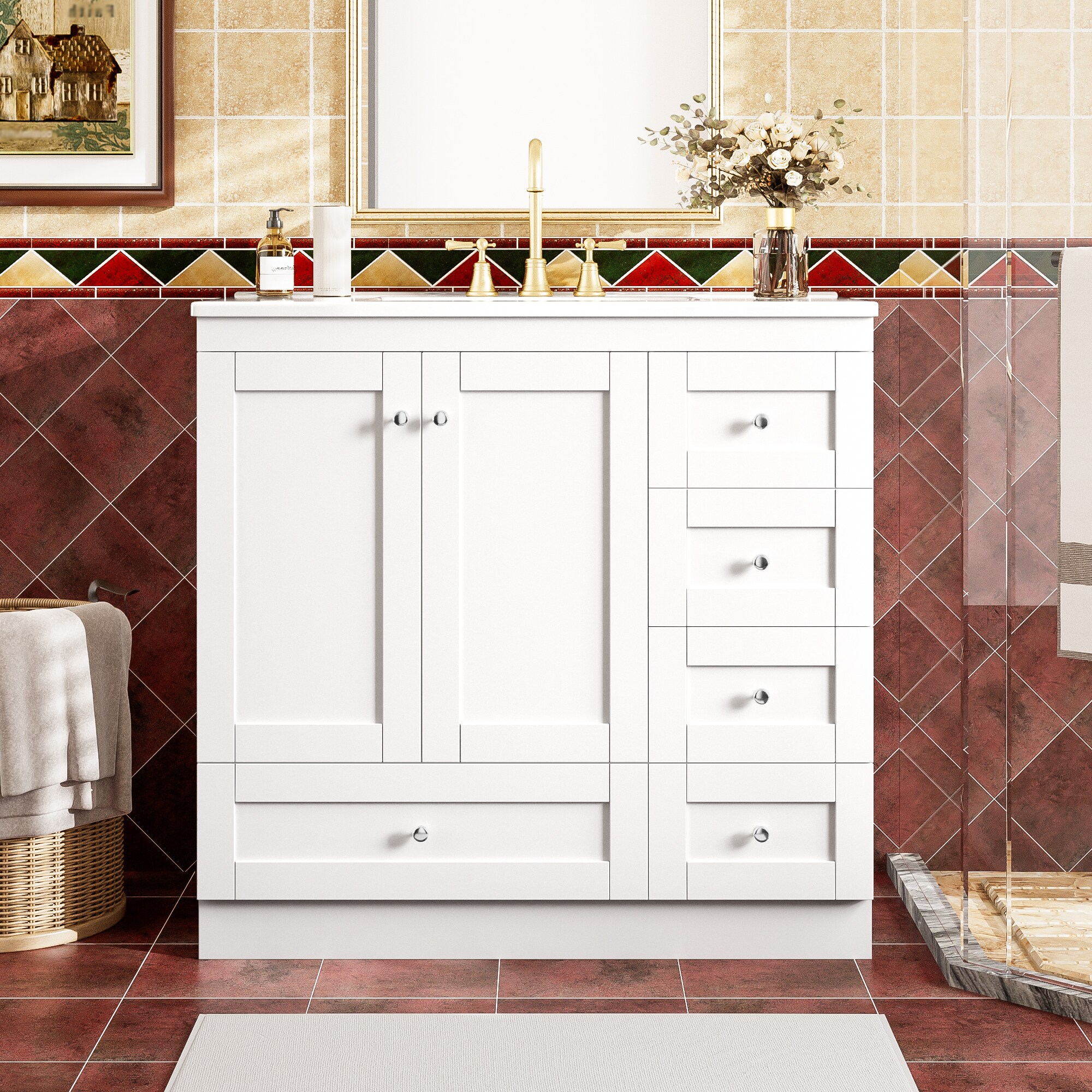 Tahanbath 36inch Shaker Style Freestanding Bathroom Vanity Cabinet with ...
