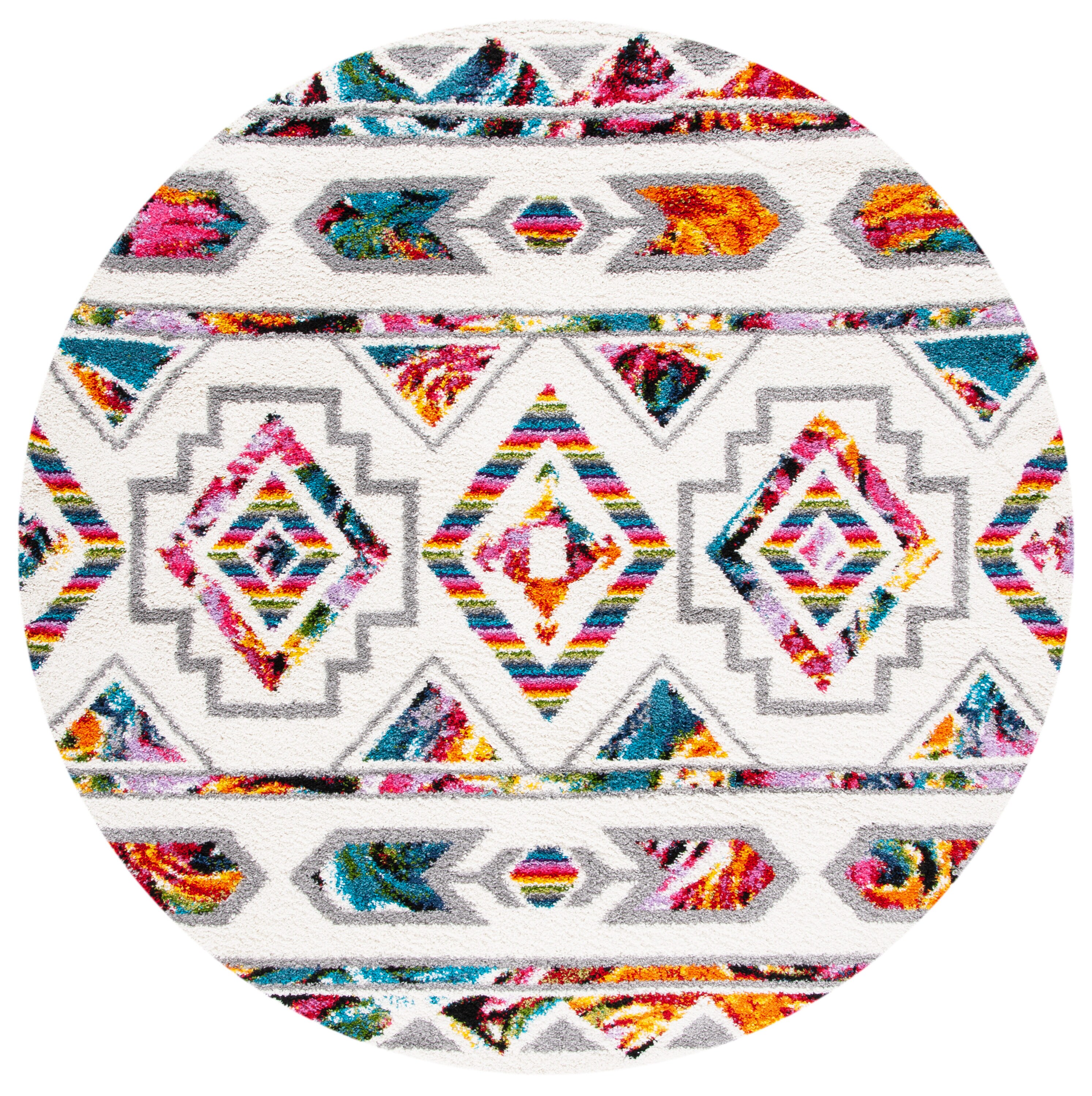 Safavieh Fiesta Shag 365A Cream Multi 5 x 5 Round Area rug in the Rugs ...